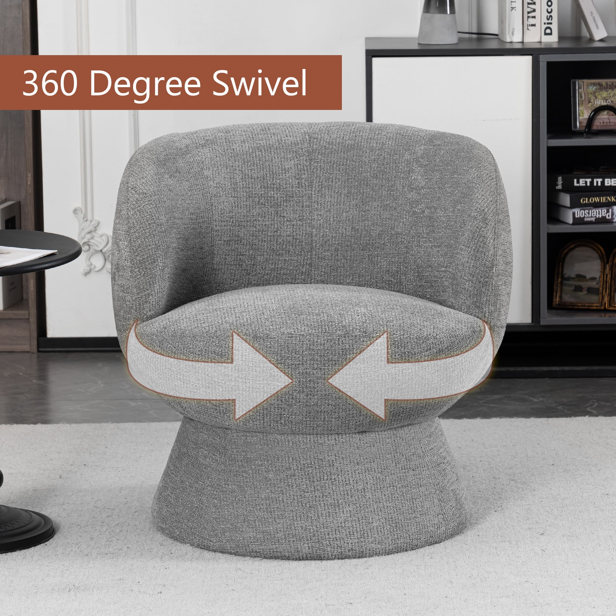 VKNOW 360 Degree Swivel Accent Chair Upholstered Boucle Barrel Chairs ...