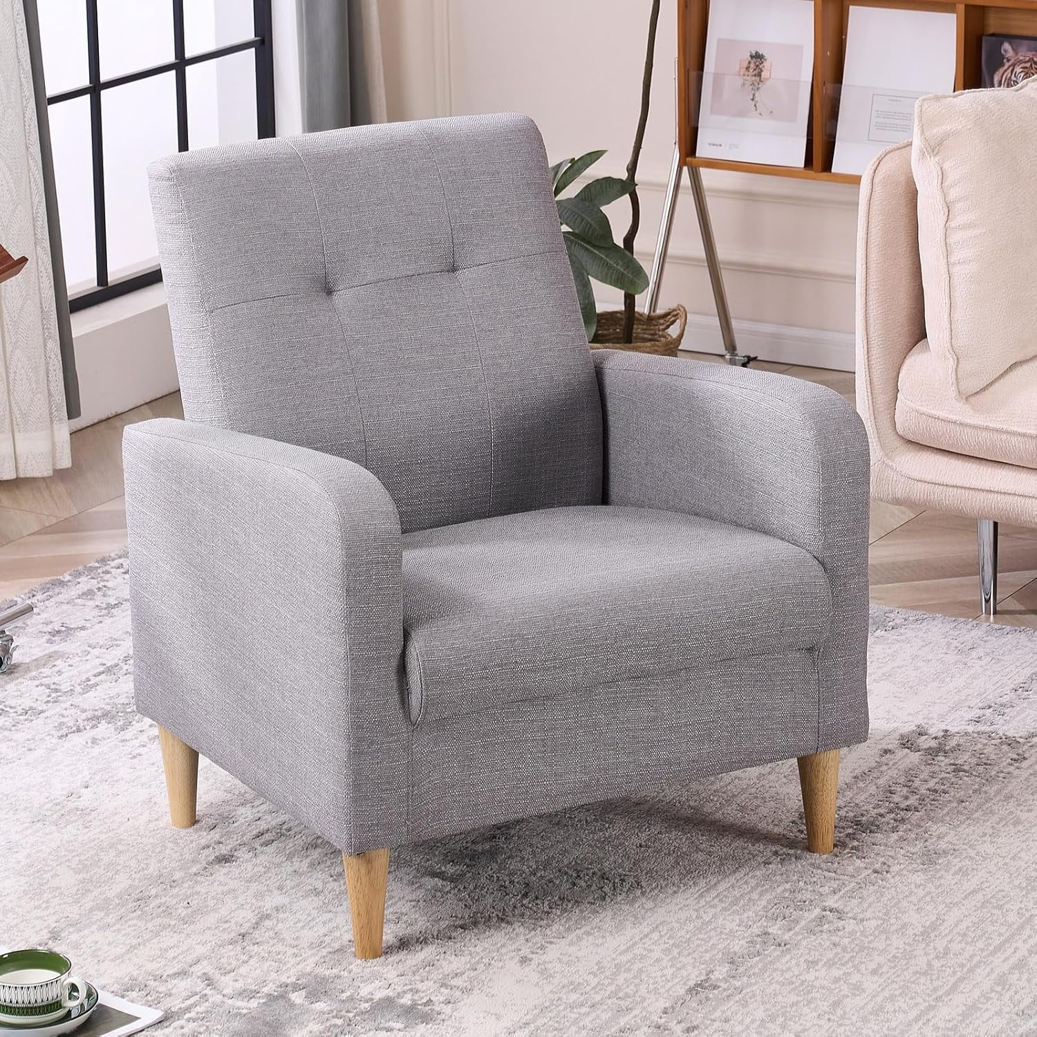 VKNOW Accent Chair Living Room Chair, Upholstered Linen Armchair Sofa Chairs for Bedroom, Living ...