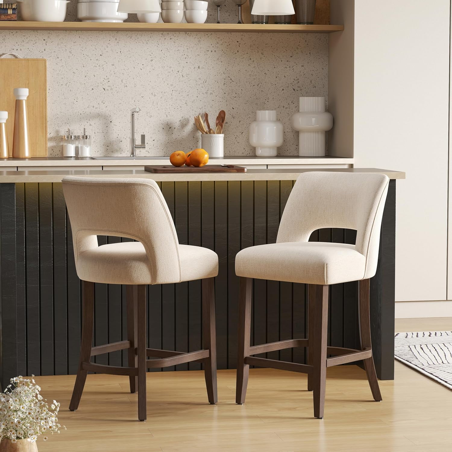VKNOW Bar Stools Set of 2, Upholstered Counter Height Bar Stools ...
