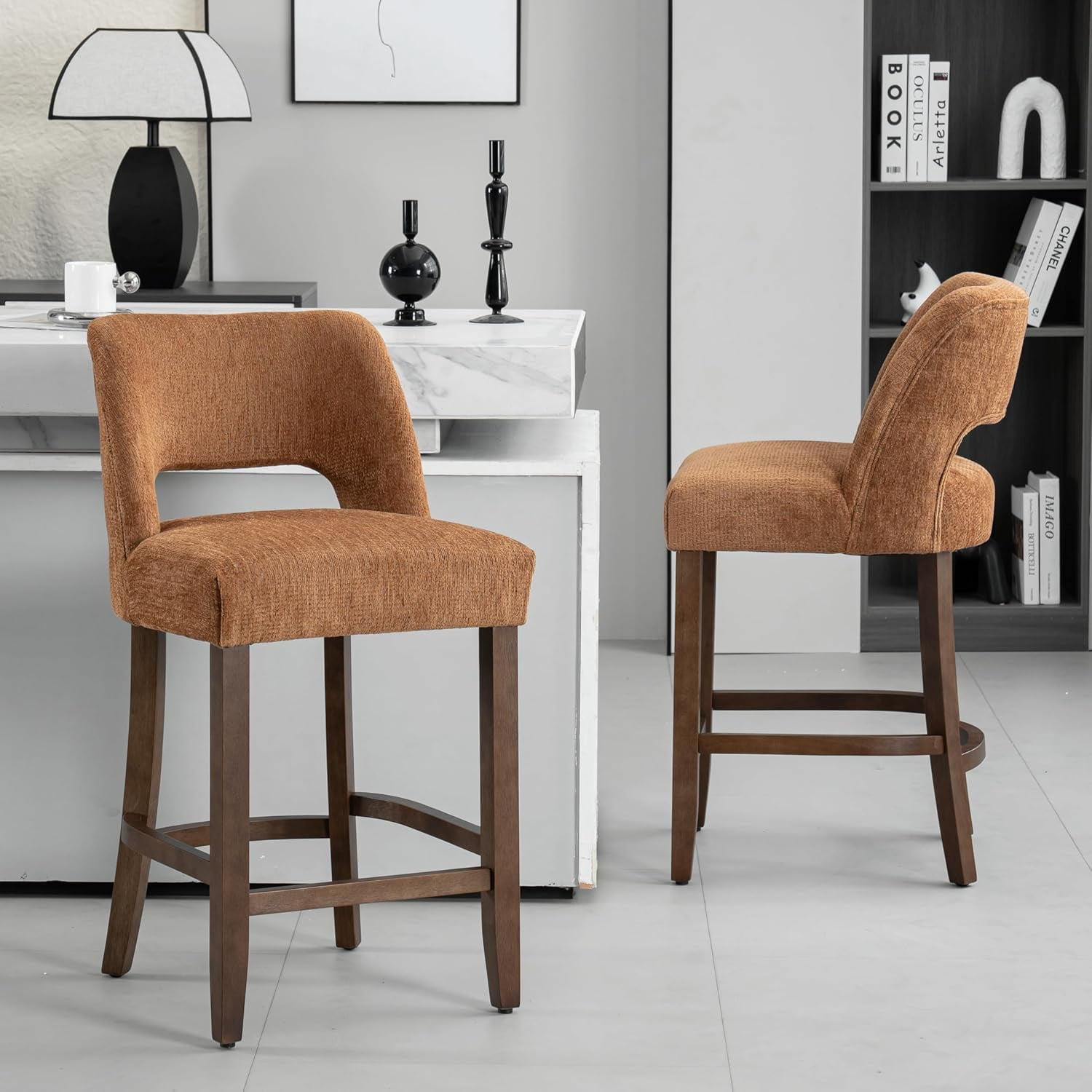 VKNOW Bar Stools Set of 2,Upholstered Counter Height Bar Stools,Modern ...