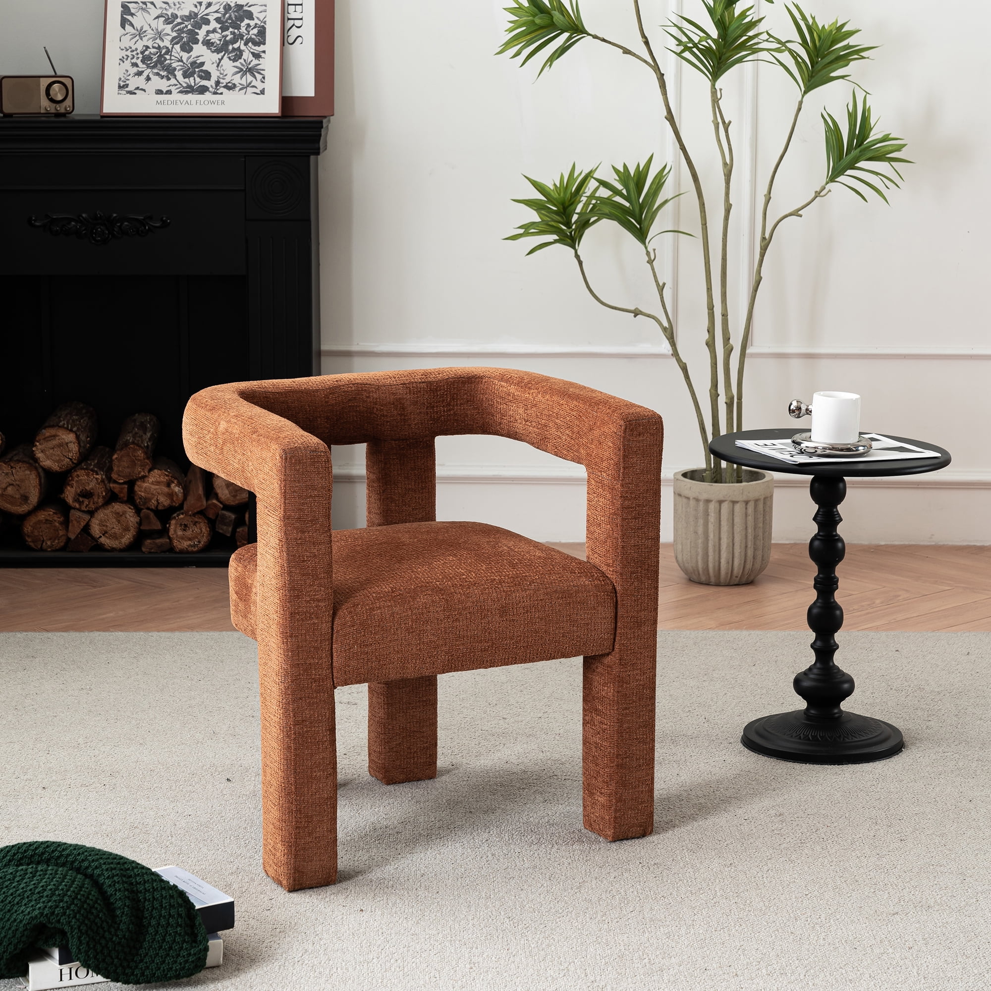 VKNOW Boucle Accent Chair Modern Sherpa Upholstered Armchair with Open Curved Back for Living ...