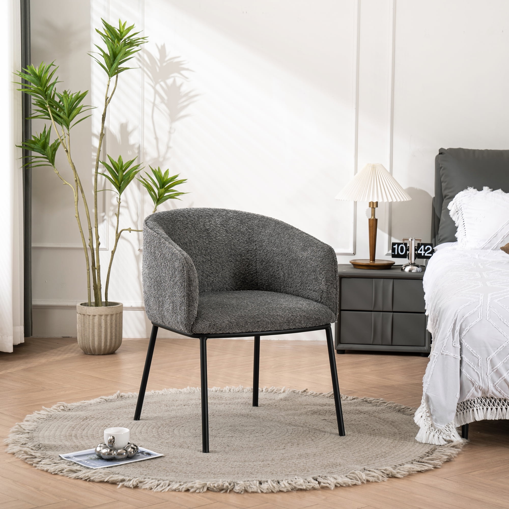 VKNOW Boucle Barrel Accent Chair for Living Room Bedroom Dining Room ...