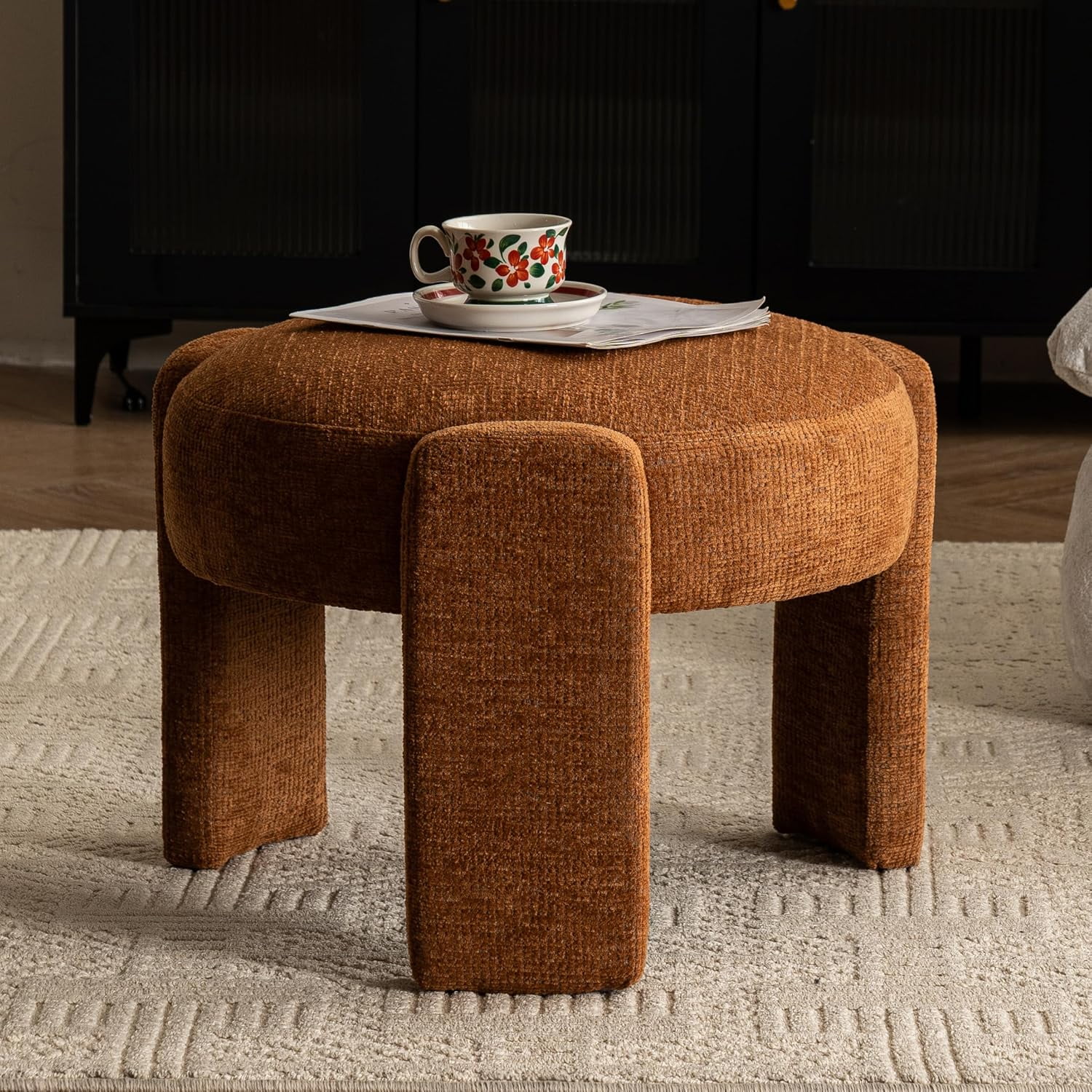VKNOW Chenille Round Ottoman Mordern Vanity Stool Chair Soft Foot Stool Ottoman for Living Room ...