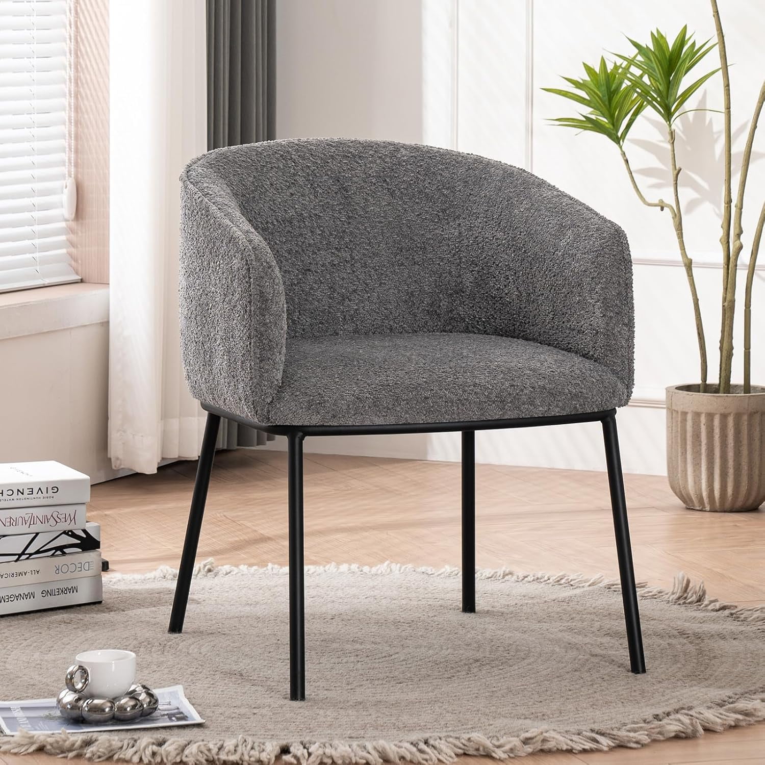 VKNOW Modern Accent Chair Upholstered Boucle Barrel Arm Chair for Living Room, Bedroom, Dining ...