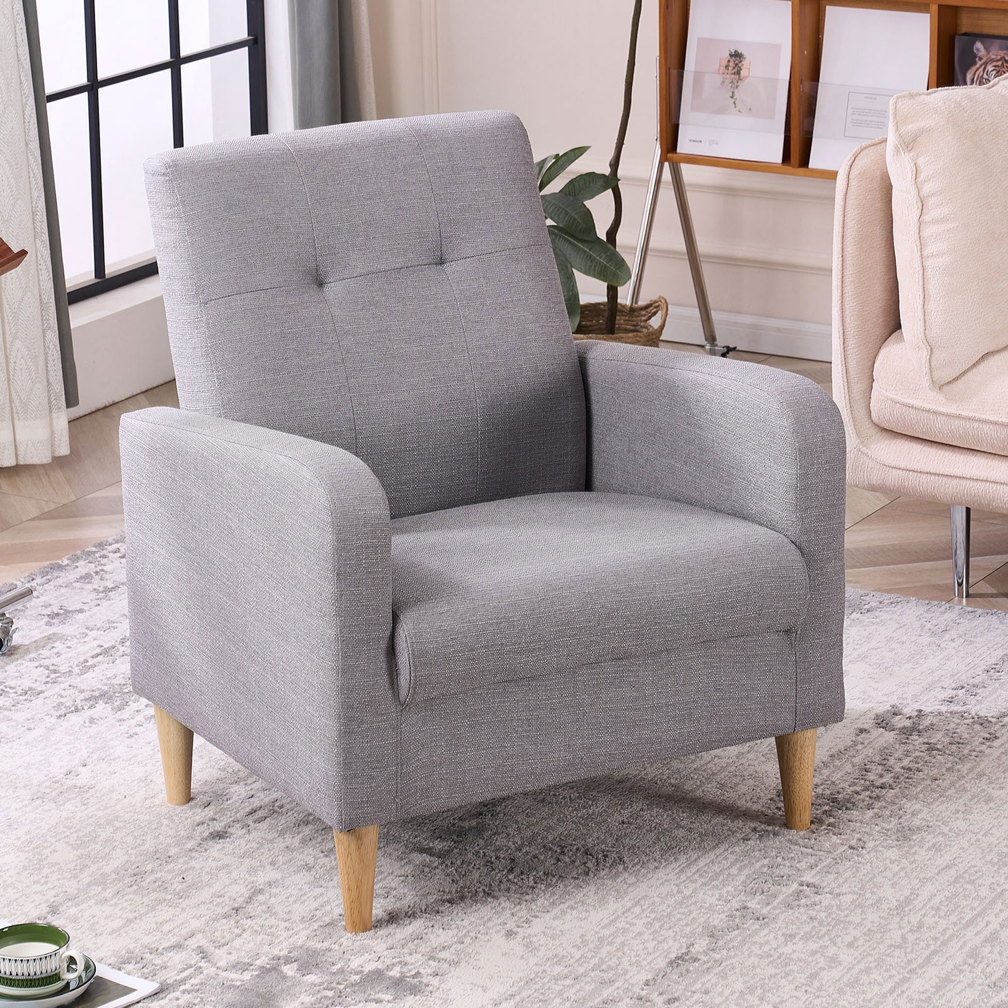 VKNOW Modern Fabric Accent Chair Adult Upholstered Square Arms Living ...