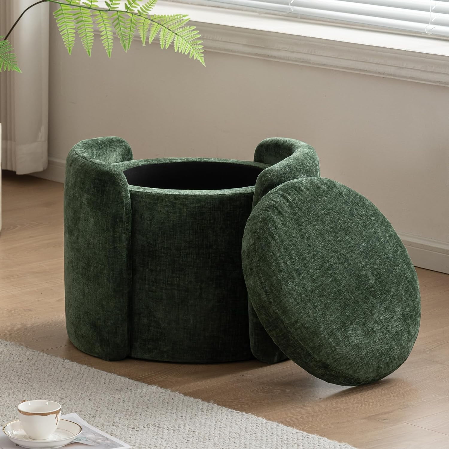 VKNOW Small Round Storage Ottoman, Upholstered Coffee Table with ...