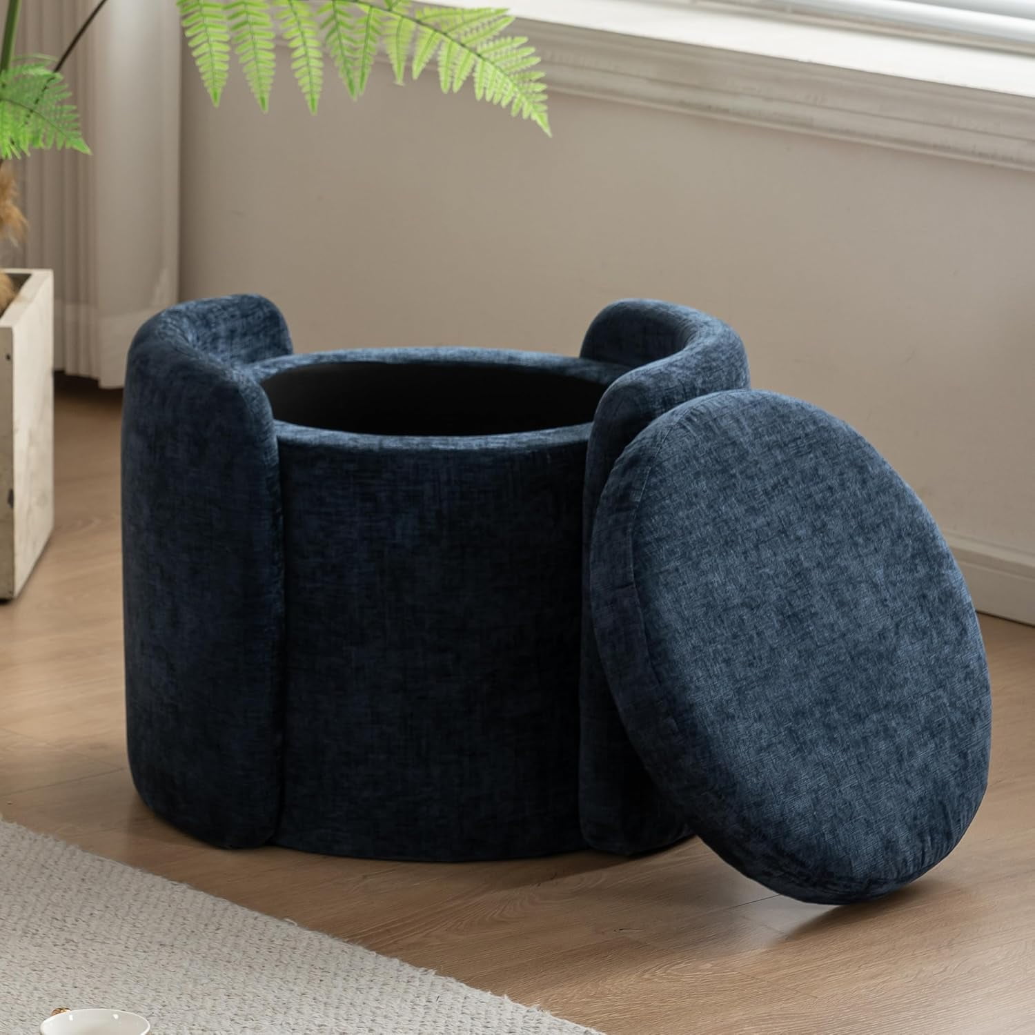 VKNOW Small Round Storage Ottoman, Upholstered Coffee Table with ...