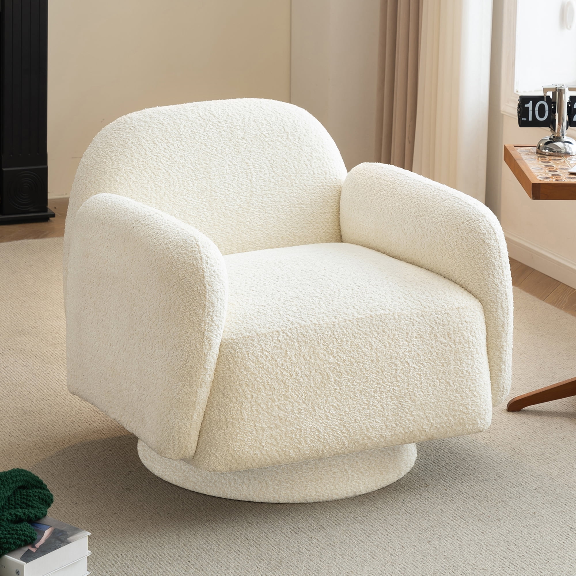 VKNOW Swivel Accent Chair Boucle Upholstered Armchair for Living Room, Bedroom (White) - Walmart.com