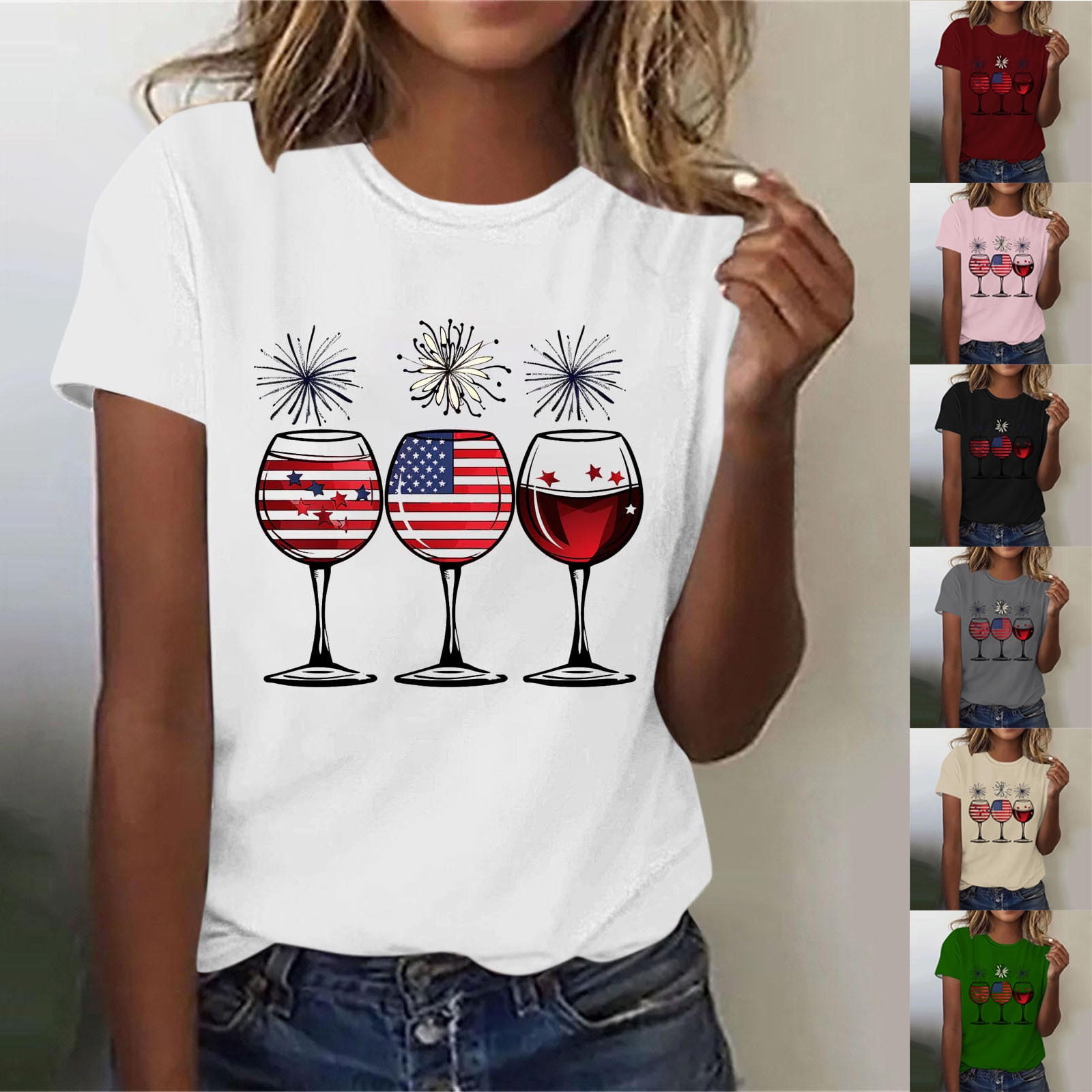 VKOYWKM 4th of July T-Shirts for Women Independence Day American Flag ...