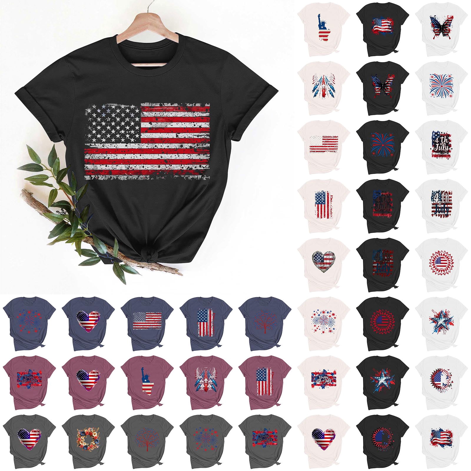 VKOYWKM 4th of July T Shirts Women Independence Day American Flag ...