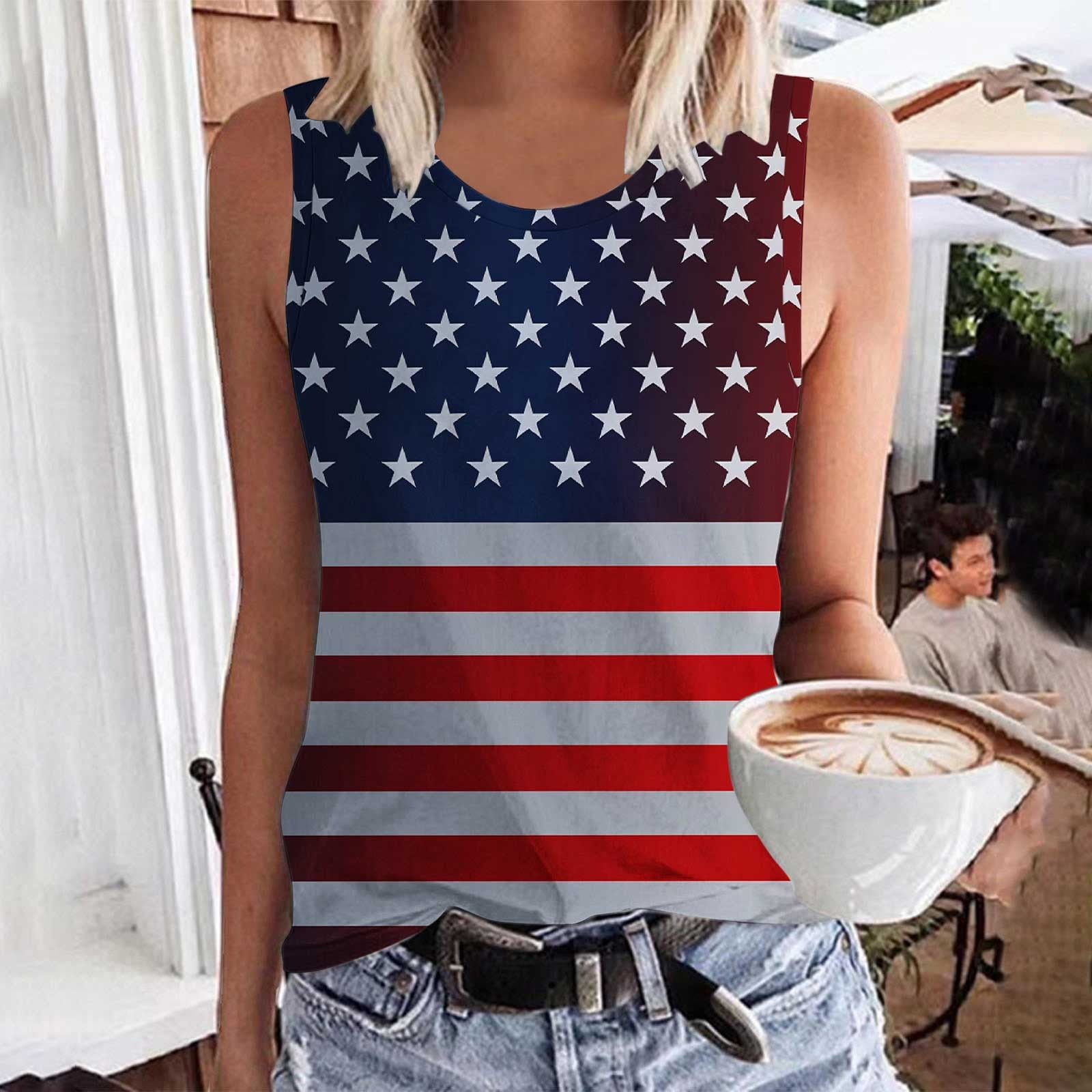 VKOYWKM American Flag Tank Tops Women 4th of July Sleeveless Summer ...