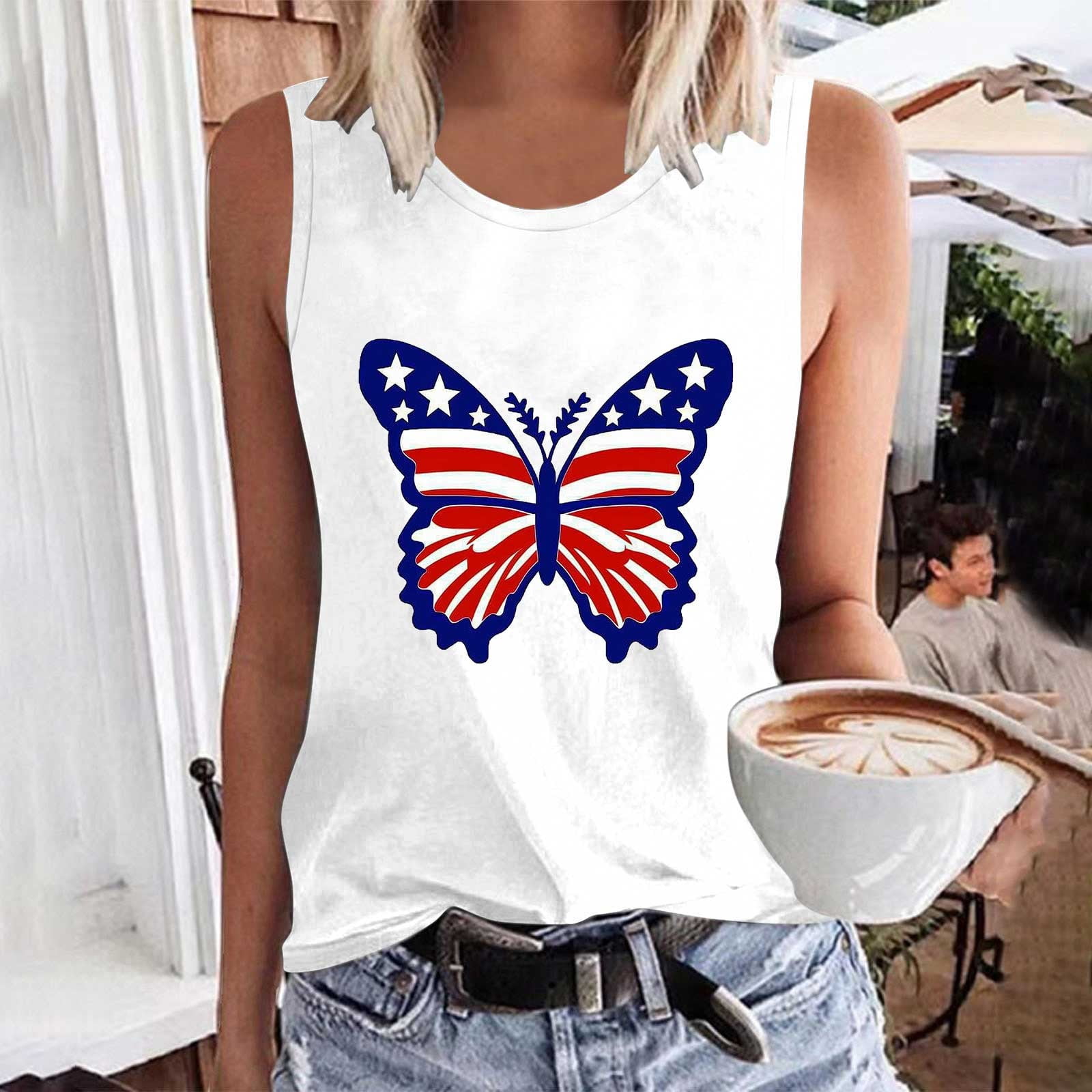 VKOYWKM American Flag Tank Tops Women 4th of July Independence Day Star ...