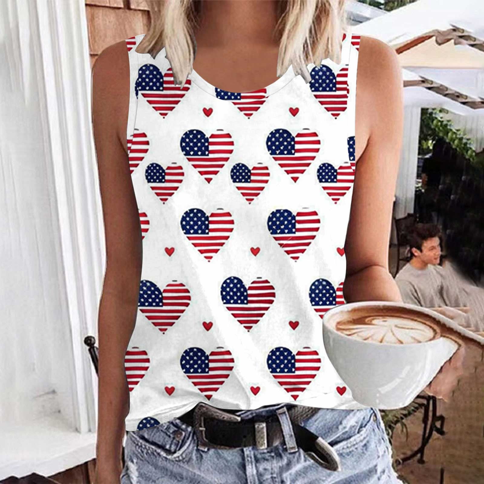 VKOYWKM American Flag Tank Tops for Women Independence Day Stars and ...