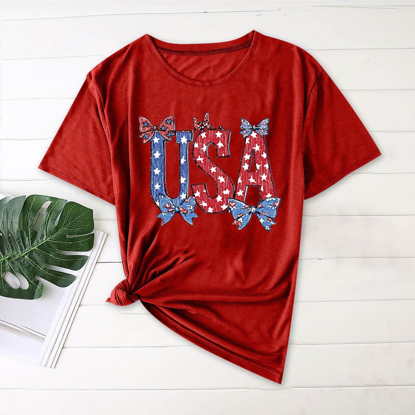 VKOYWKM American Flag Tees for Women Independence Day Graphic T Shirts ...