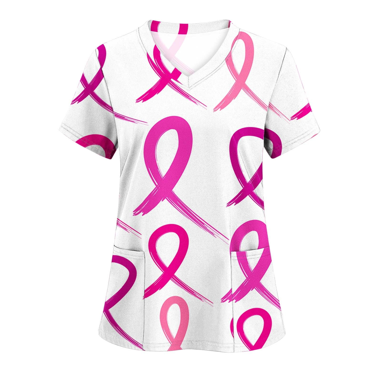 VKOYWKM Breast Cancer Scrubs for Women Pink Ribbon Print V Neck Nurse ...
