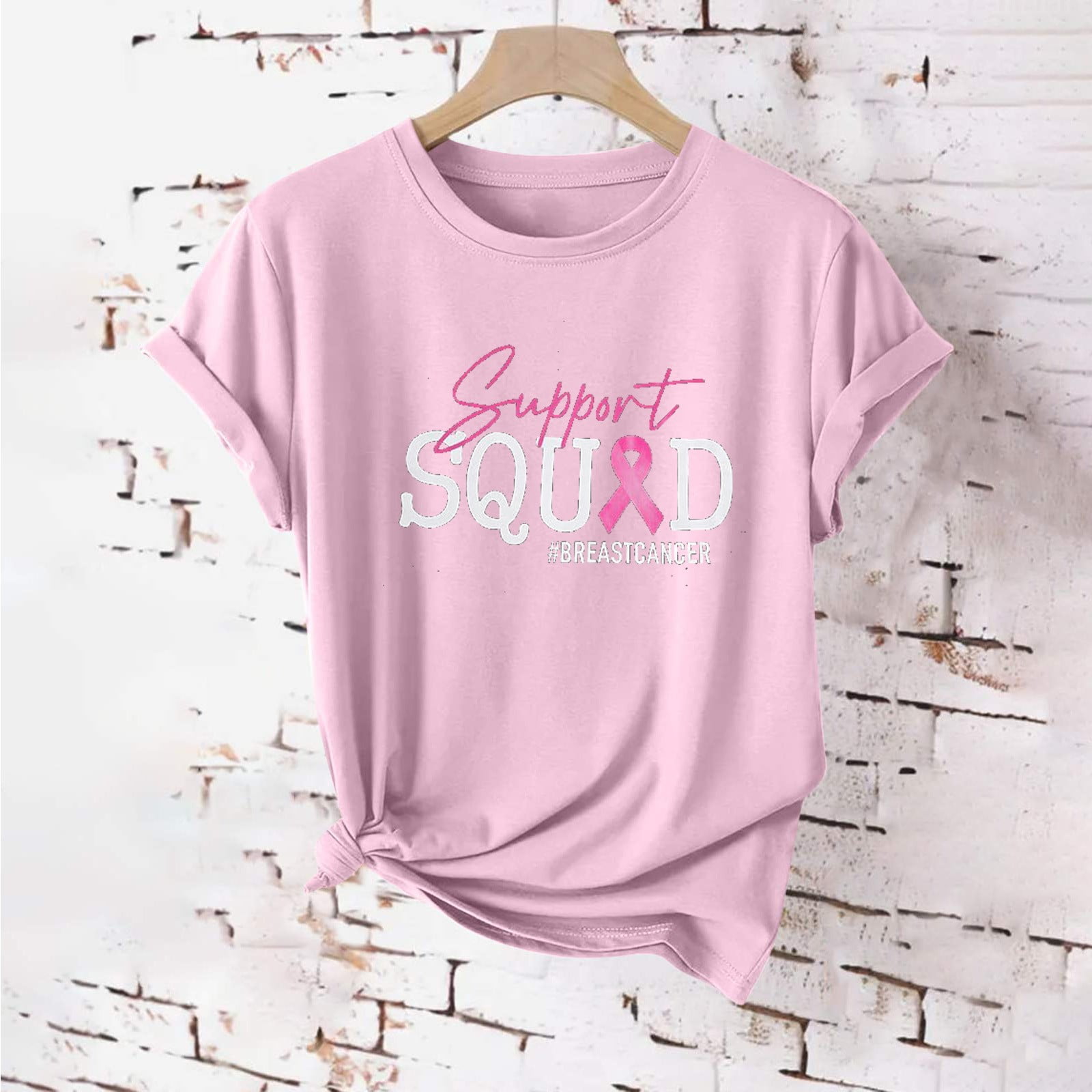 VKOYWKM Cancer Tees Women Inspirational Short Sleeve Tops Pink Ribbon ...