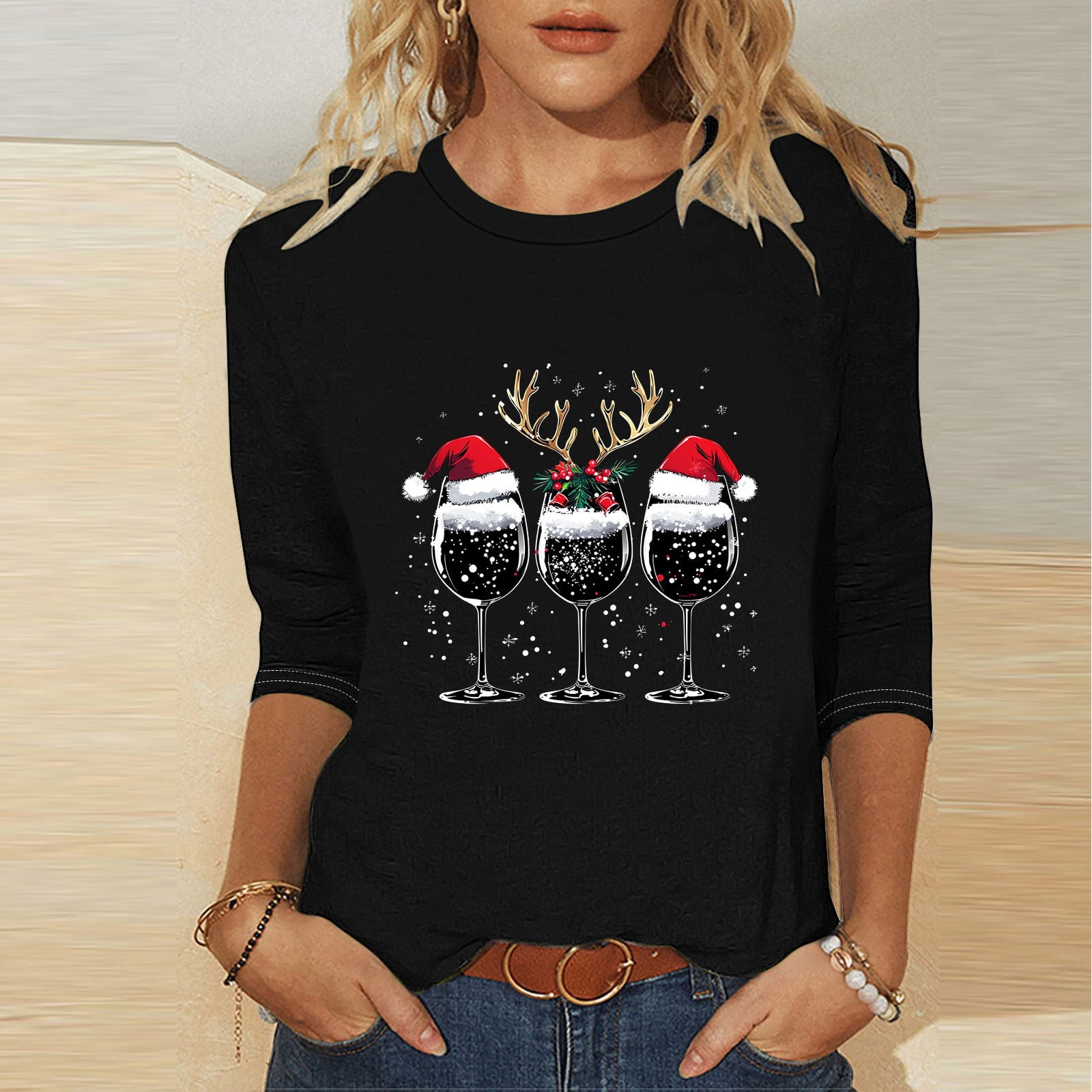 VKOYWKM Christmas Print T-Shirts for Women Christmas Graphic Tees Fall ...