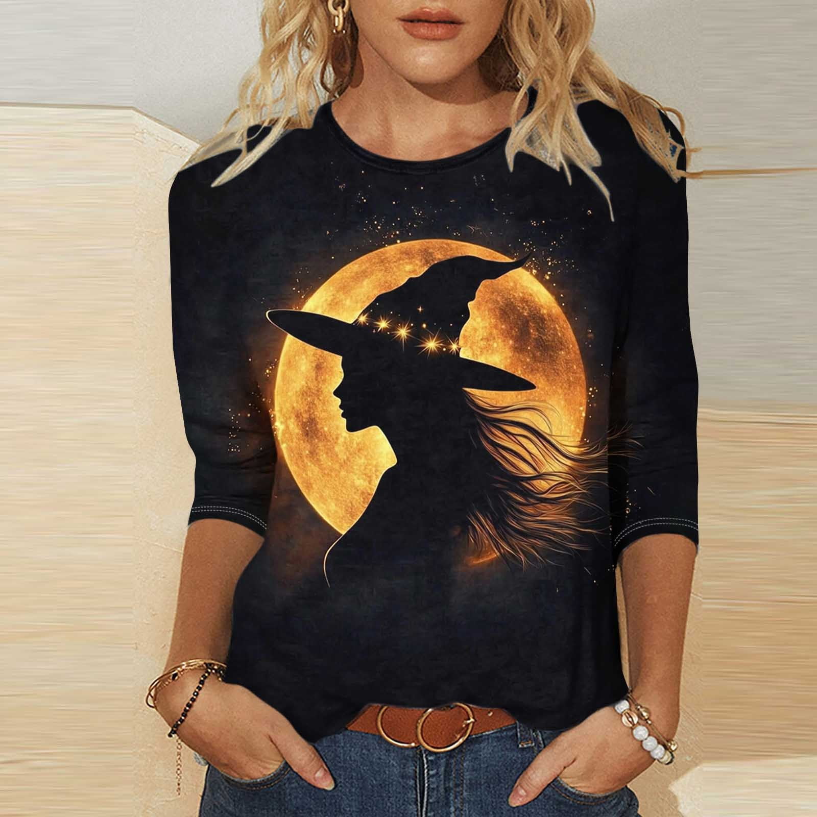 VKOYWKM Halloween Shirts for Women 3/4 Sleeve T-Shirts Halloween ...