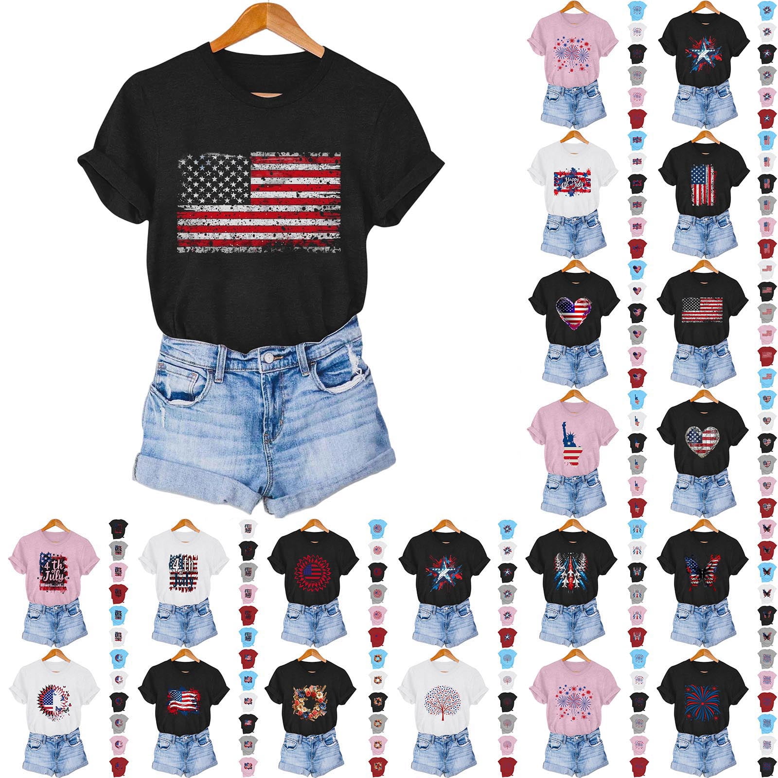 VKOYWKM Independence Day Tshirts for Women 4th of July American Flag ...