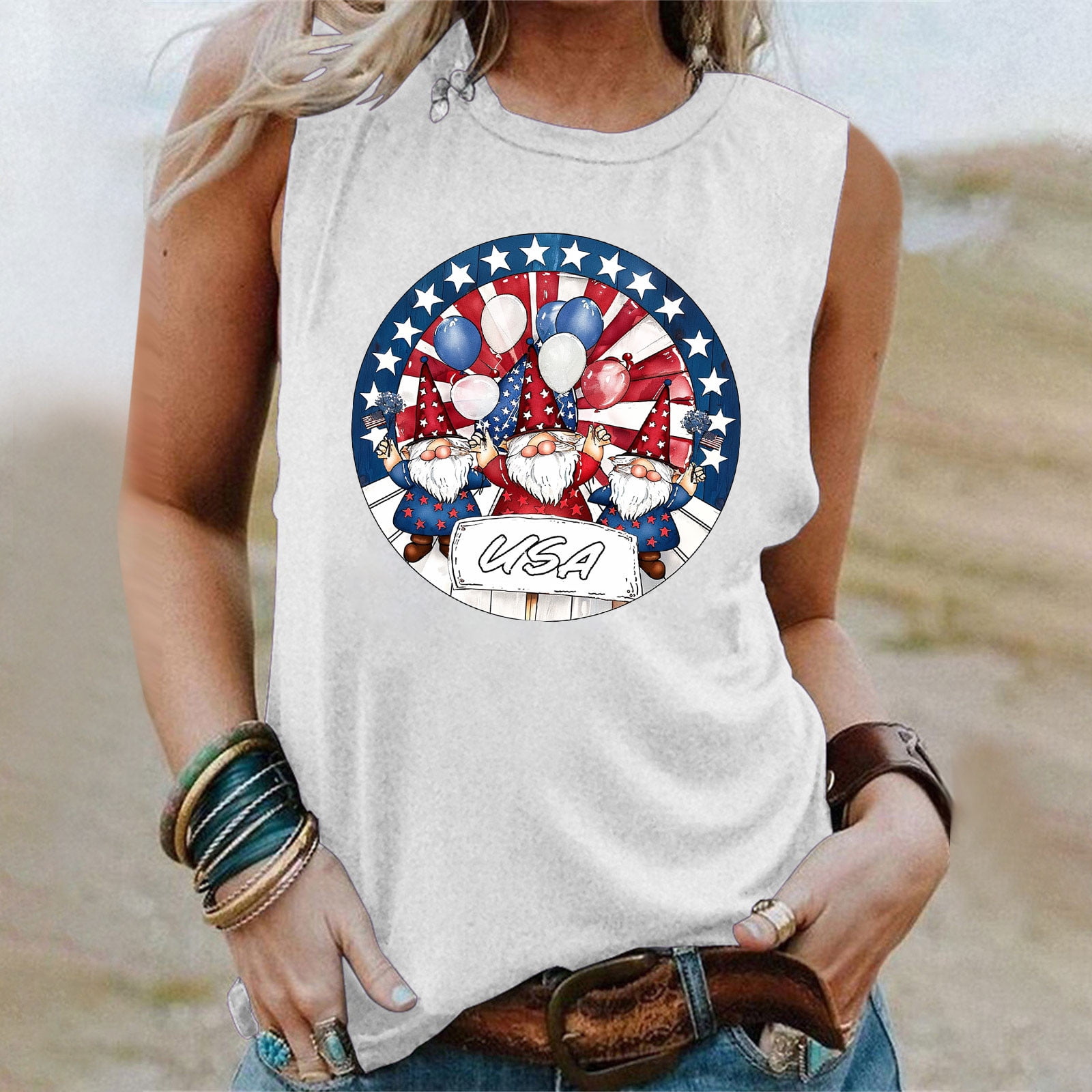 VKOYWKM July 4th Tank Tops for Women American Flag Red White and Blue ...