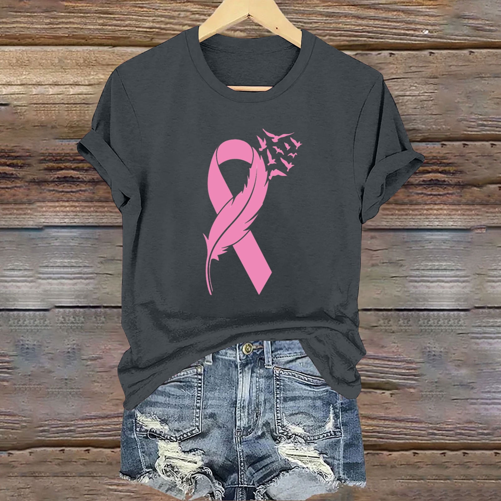 VKOYWKM Pink Breast Cancer Shirts for Women Pink Ribbon Graphic Tees ...