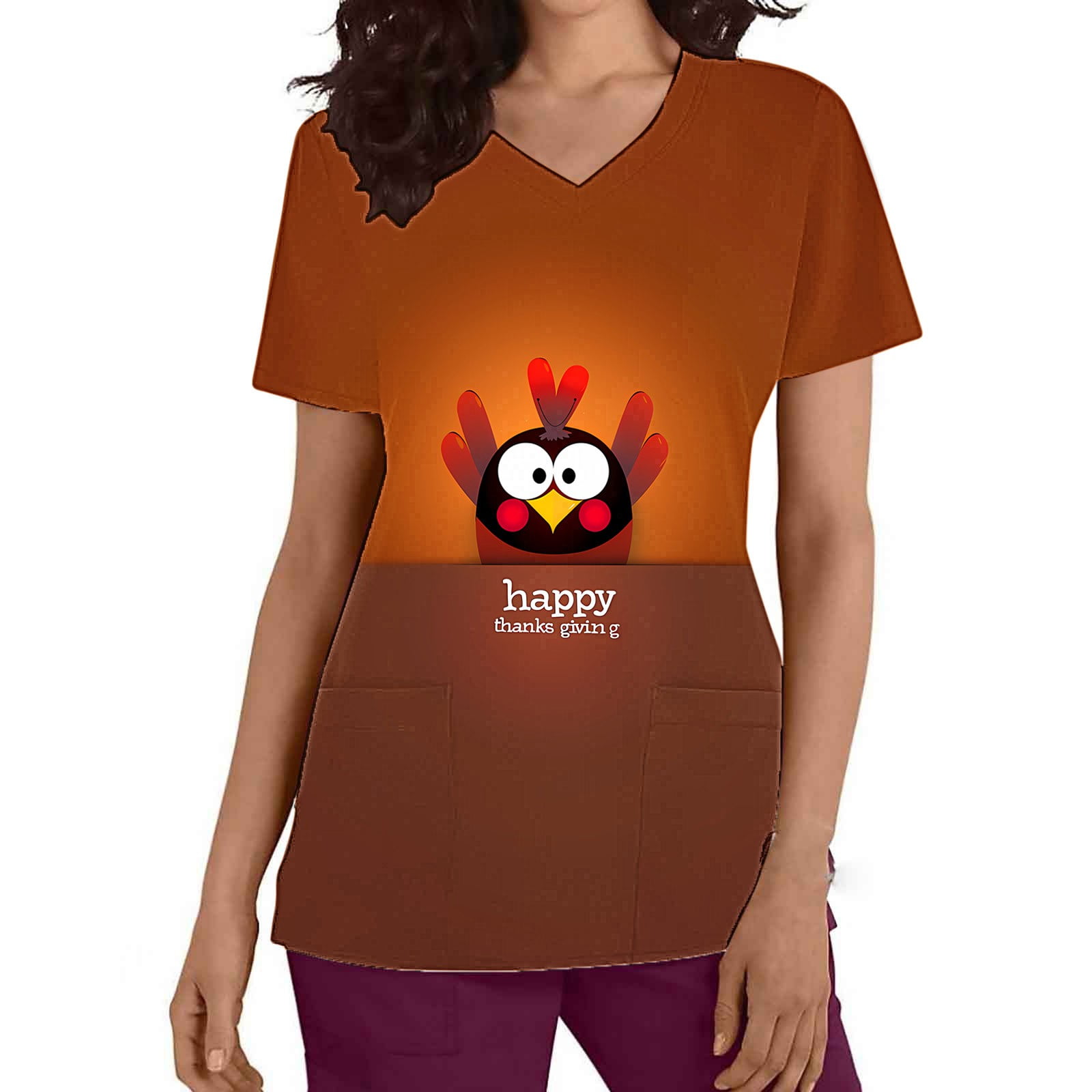 VKOYWKM Scrubs for Women Thanksgiving Turkey Graphic Work Uniform V ...