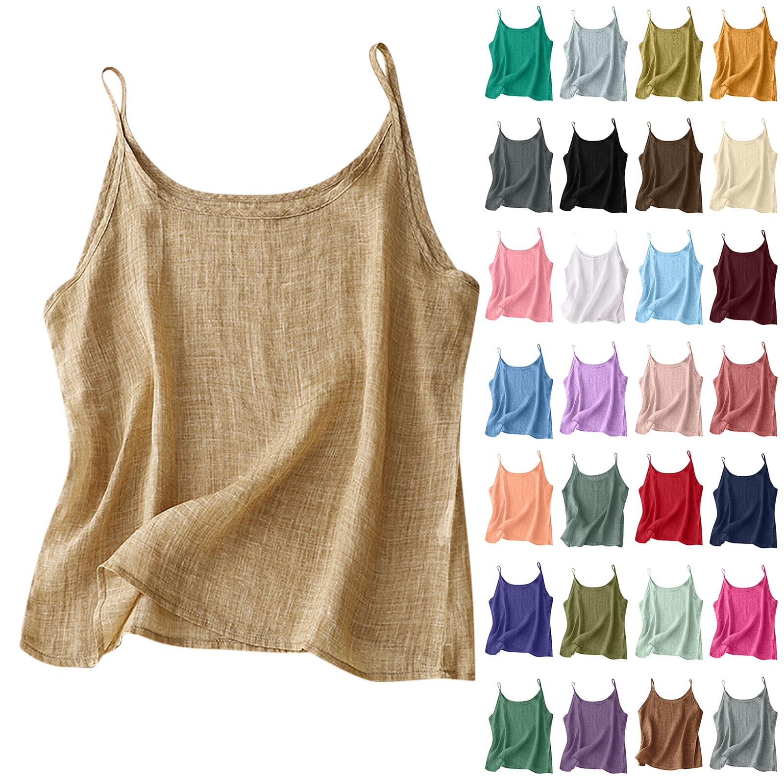 VKOYWKM Tank Tops for Women Cotton Linen Spaghetti Strap Tank Top ...