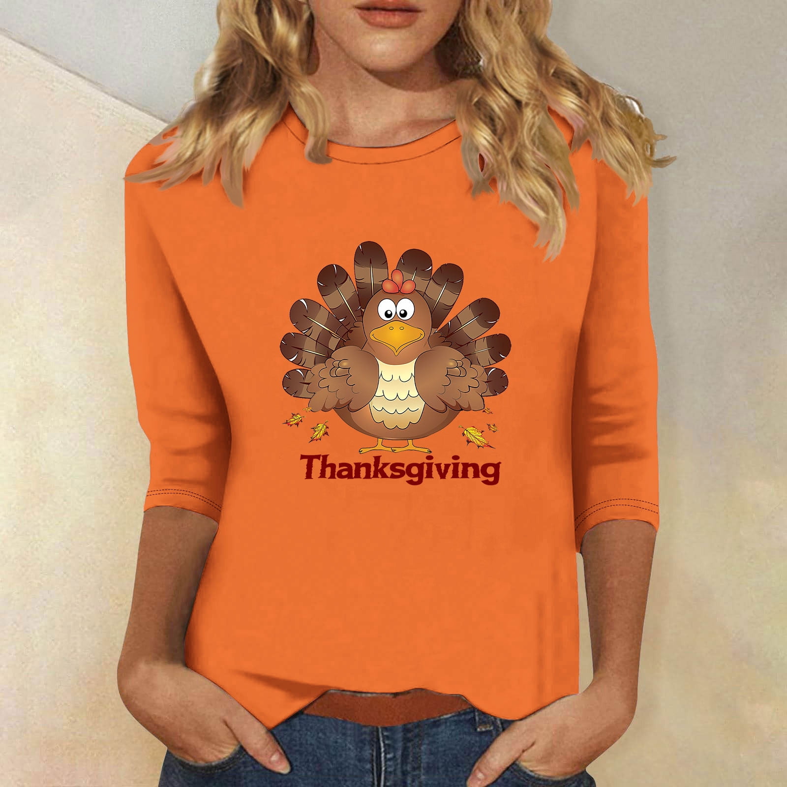 VKOYWKM Thanksgiving Turkey Shirts for Women 3/4 Sleeve Tops Turkey ...