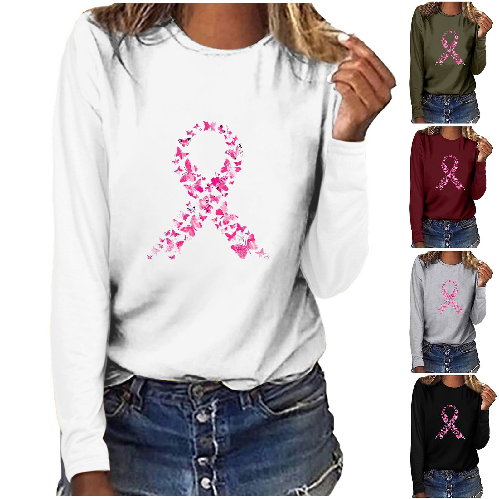 VKOYWKM Women's Breast Cancer Tops Breast Cancer Awareness Tshirt Pink ...