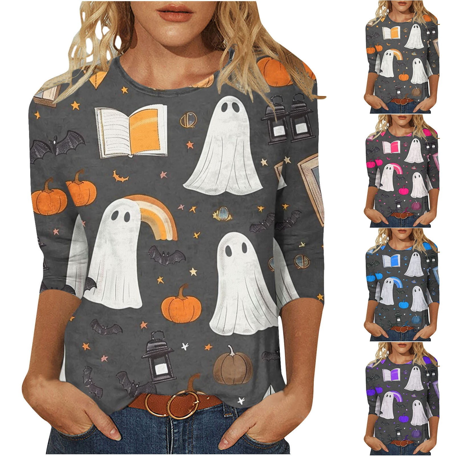 VKOYWKM Women's Ghost Shirts 3/4 Length Sleeve Women Tops Funny Spooky ...
