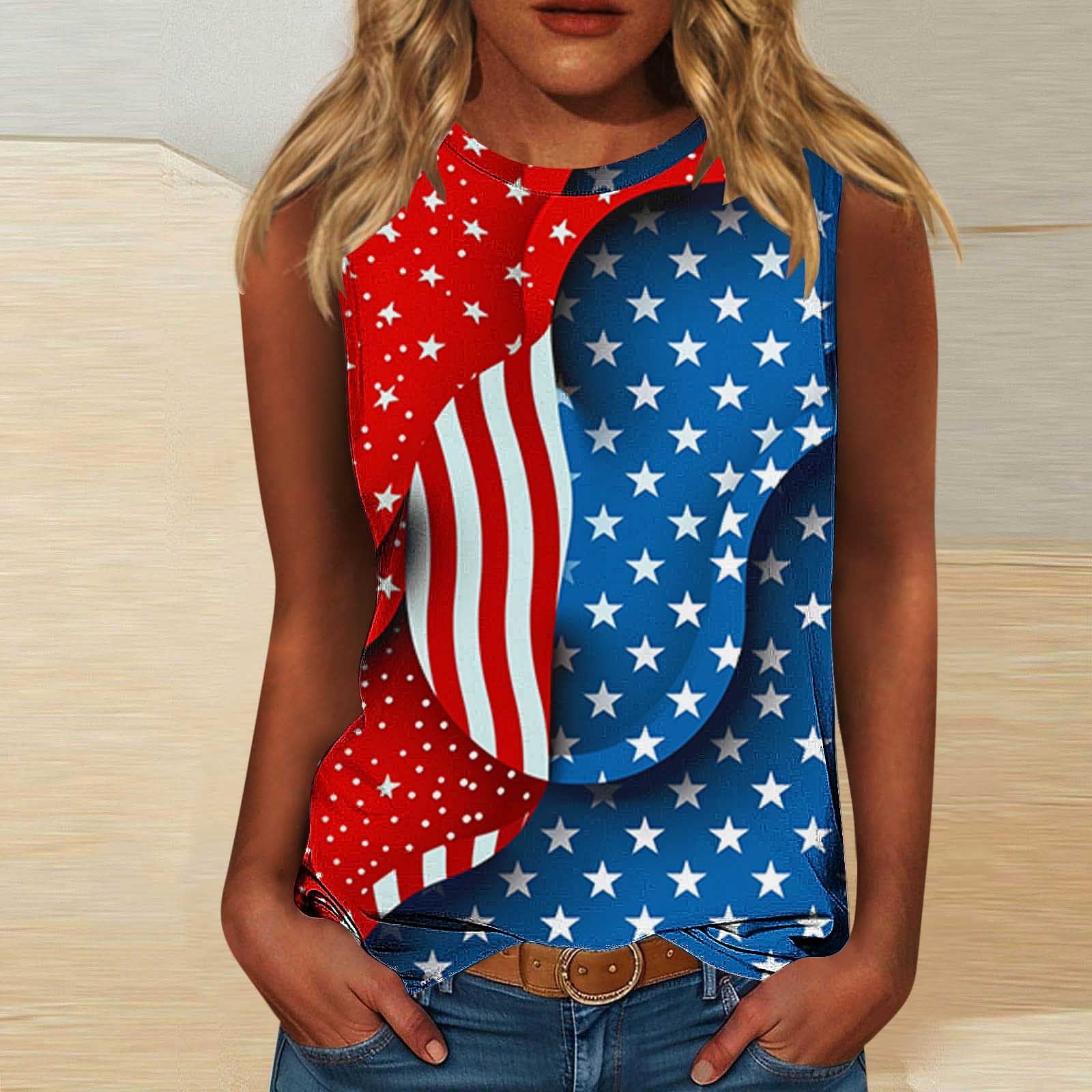 VKOYWKM Women's Summer Sleeveless Tops American Flag Tank Tops 4th of ...