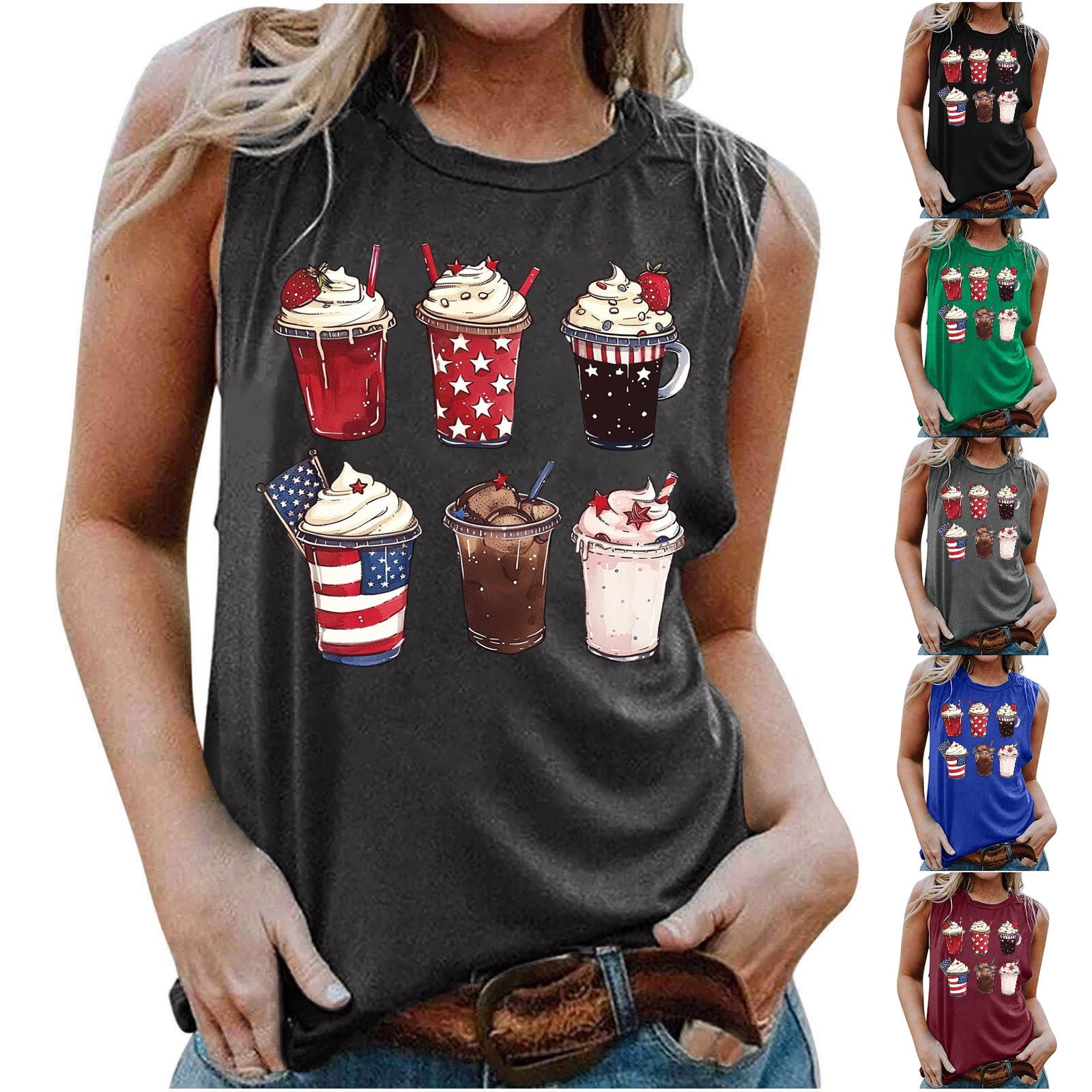 VKOYWKM Women's Summer Sleeveless Tops American Flag Tank Tops Stars ...