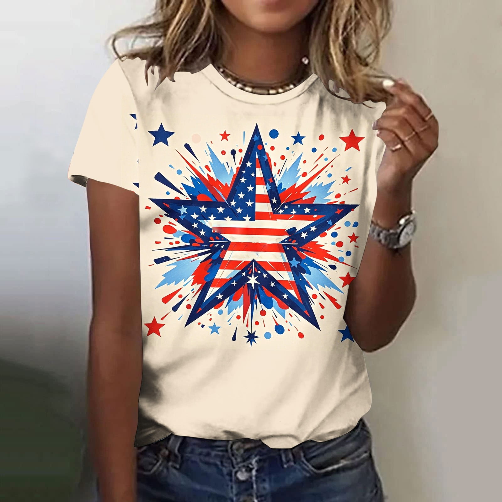 VKOYWKM Women's USA Flag Shirts American Flag Red White and Blue ...