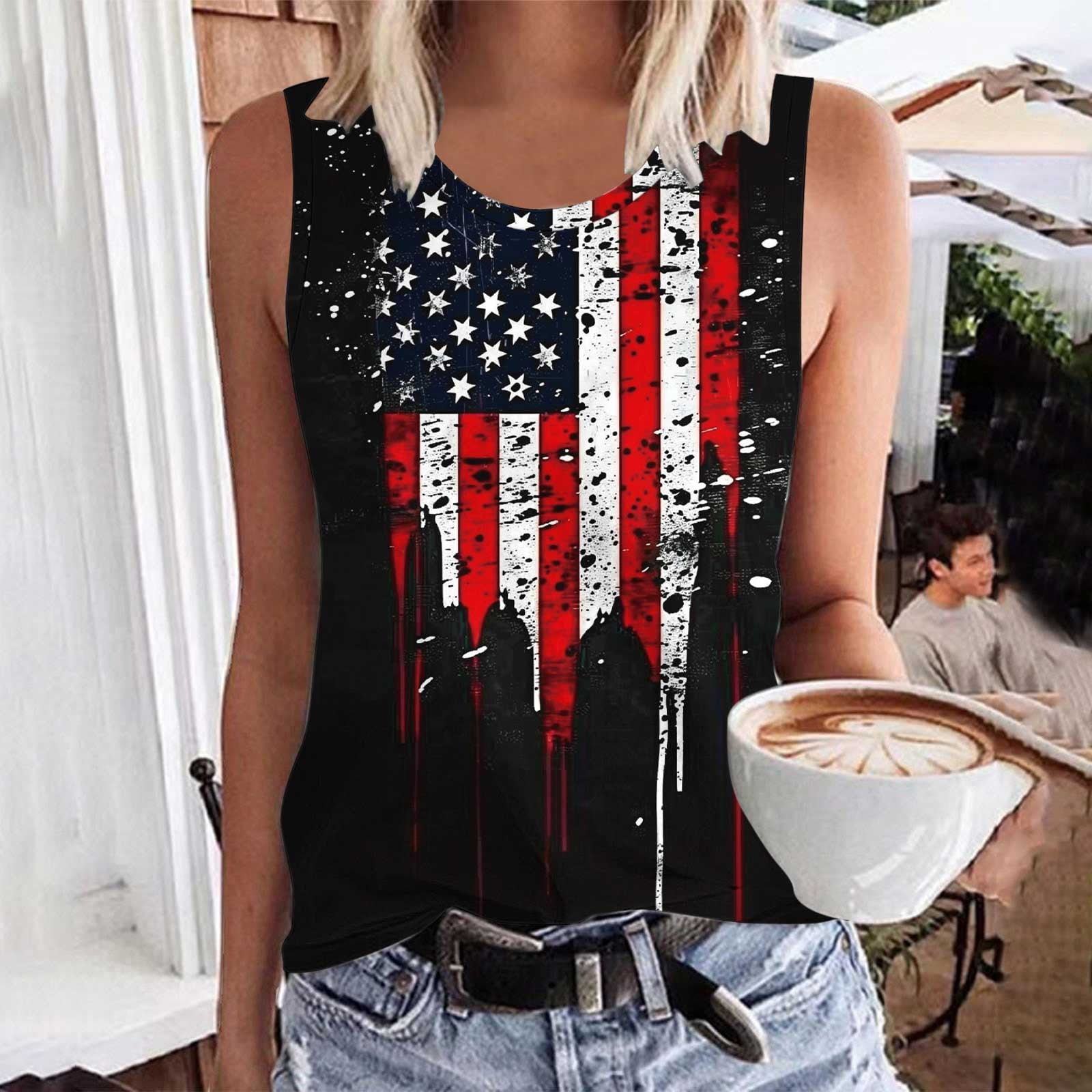 VKOYWKM Womens American Flag Tank Tops 4th of July USA Flag Tank Shirts ...