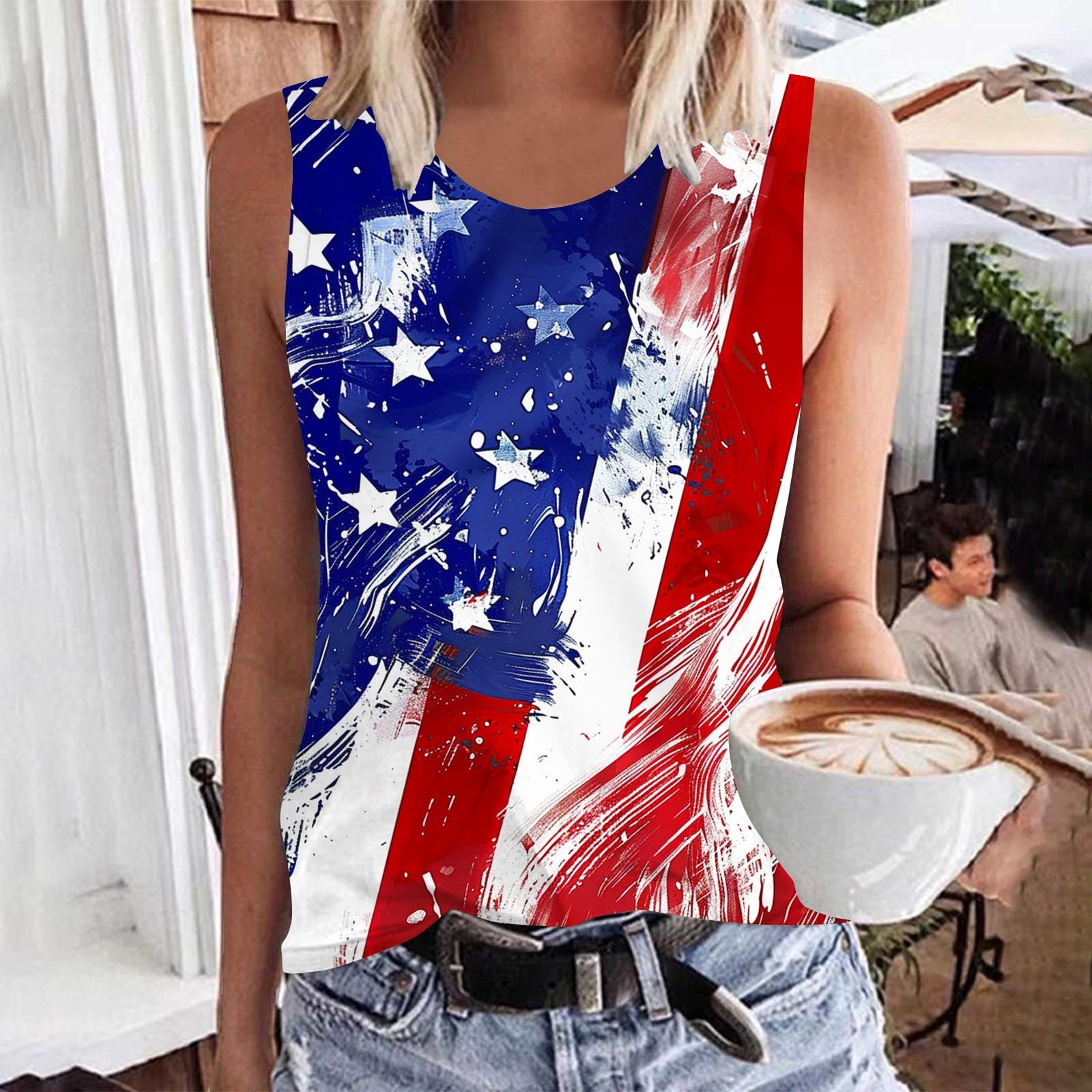 VKOYWKM Womens American Flag Tank Tops Sleeveless Shirt 4th of July ...