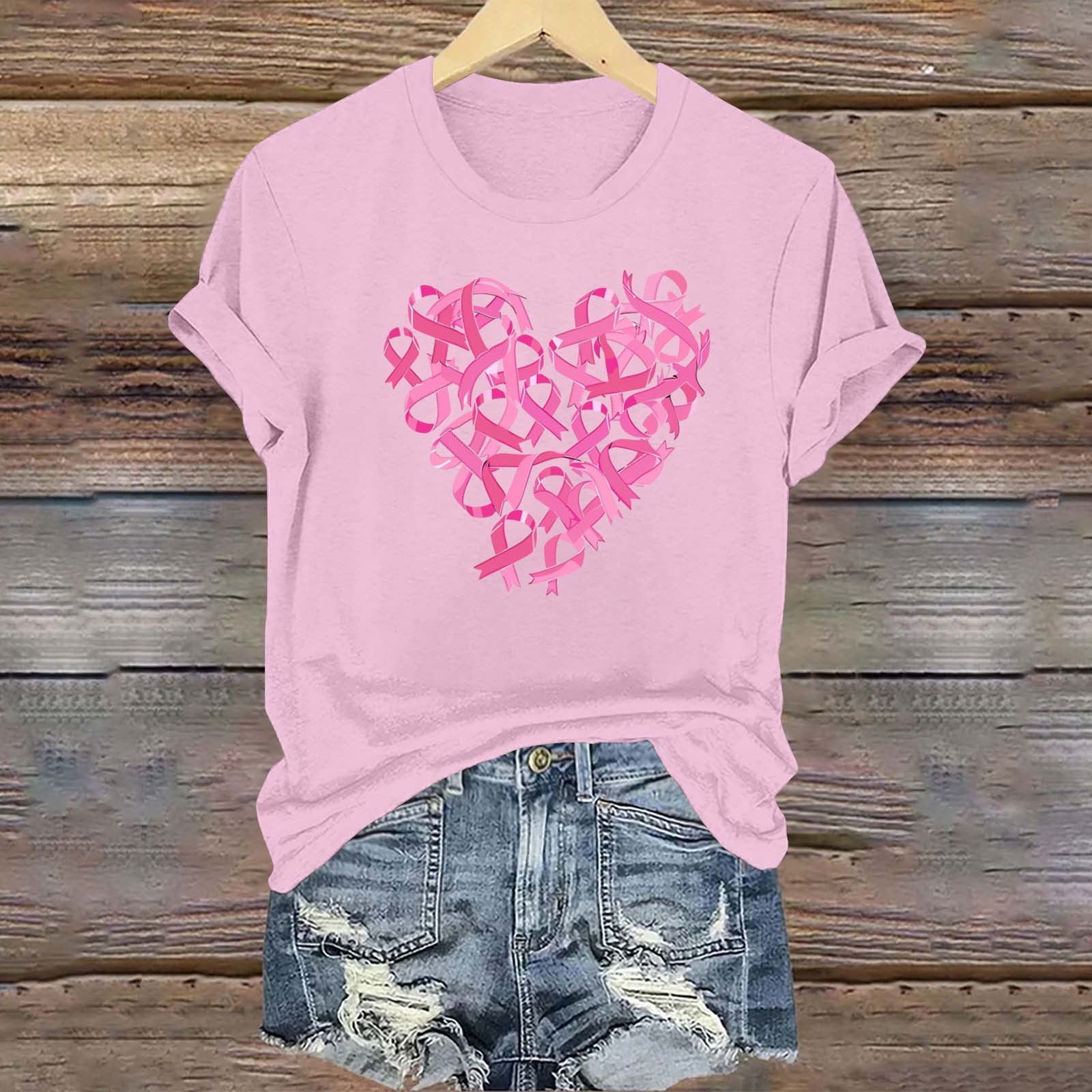 VKOYWKM Womens Breast Cancer Shirts Breast Cancer Awareness T-Shirt ...