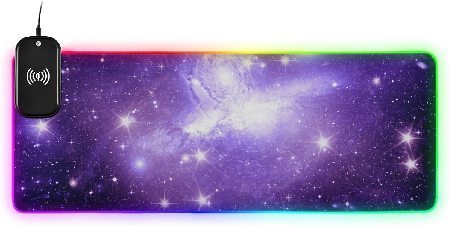 VKPSCHJ Desk Pad with Wireless Charging Stars Planet Large RGB Gaming ...
