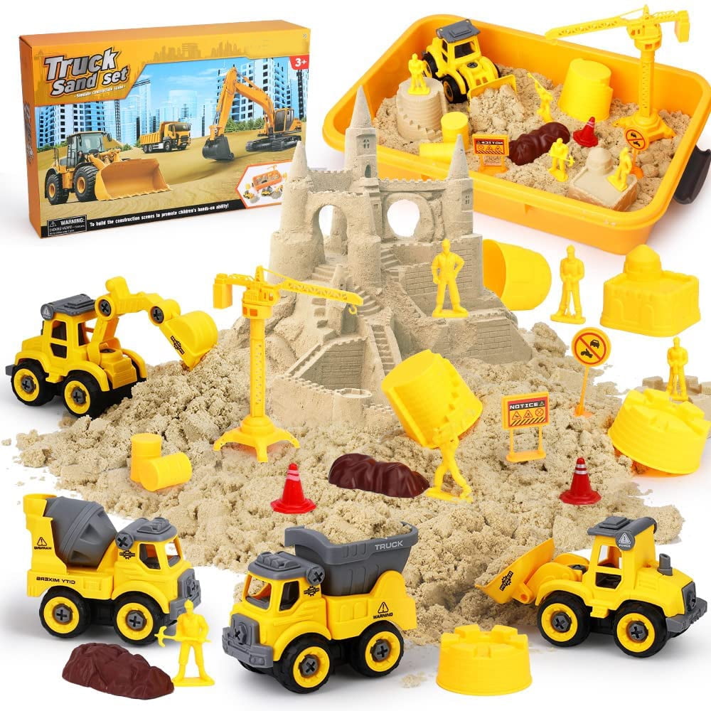 VKZON Construction Sensory Bins Playset, Magnetic Sandbox Play Sand Kit ...