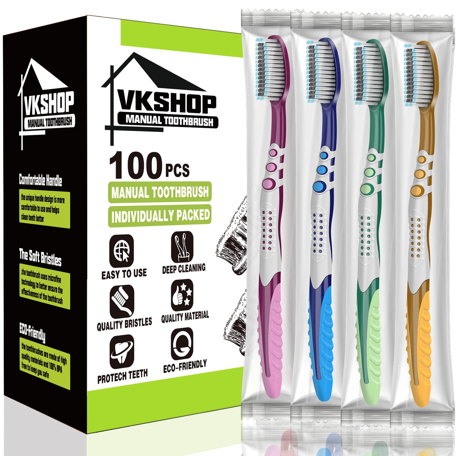 VKshop 100 Bulk Travel Toothbrushes, Portable Individually Wrapped ...