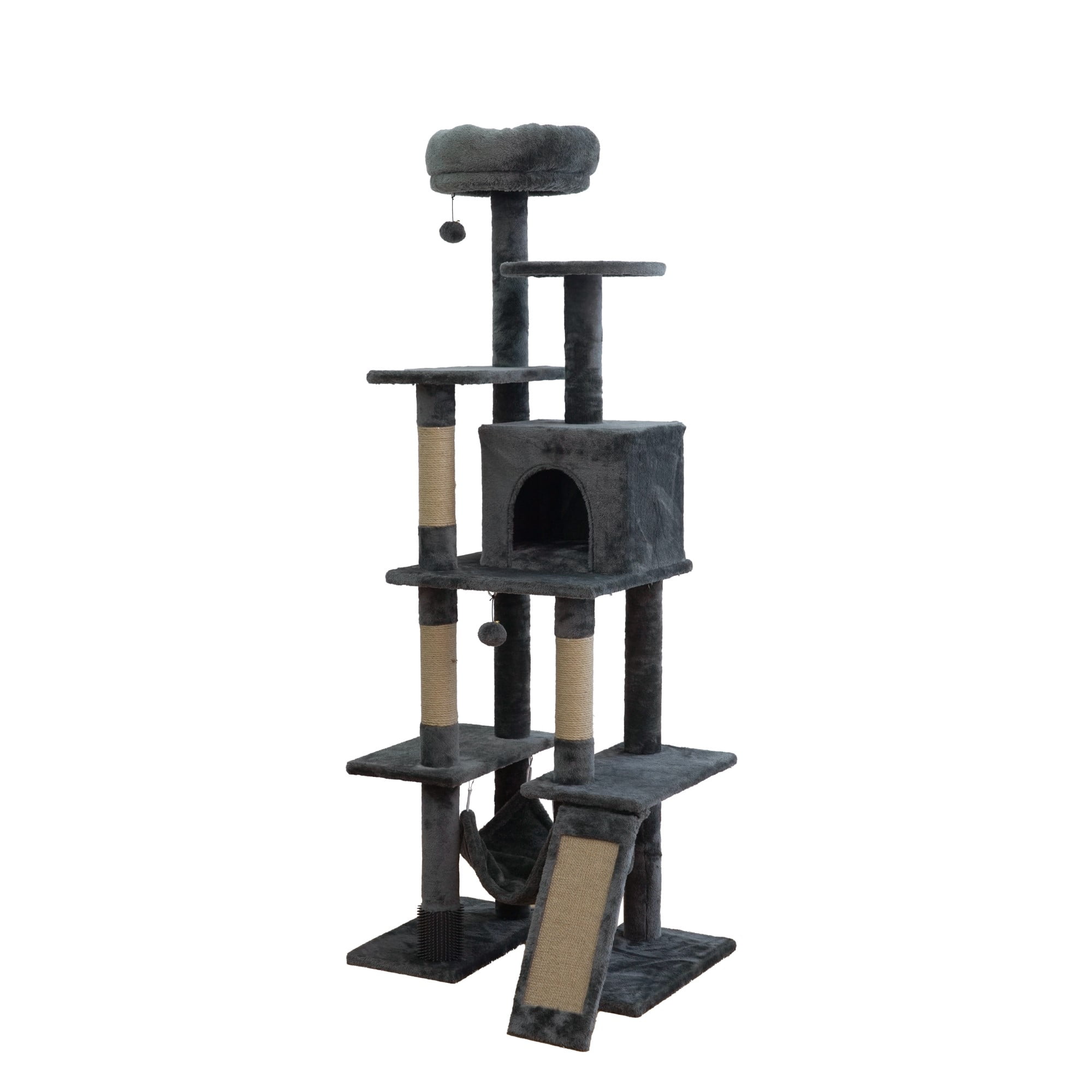 Vibrant Life 7-Level 65" Cat Tree with Hammock and Condo, Dark Gray ...