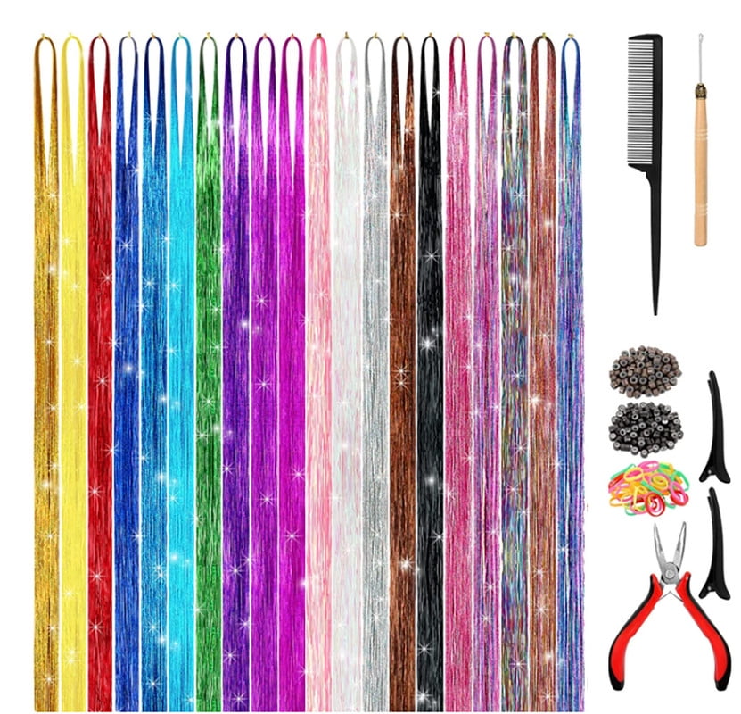 VLAHX 20 Colors Hair Tinsel Kit with Tools 48 Inch 4000 Strands Tinsel ...