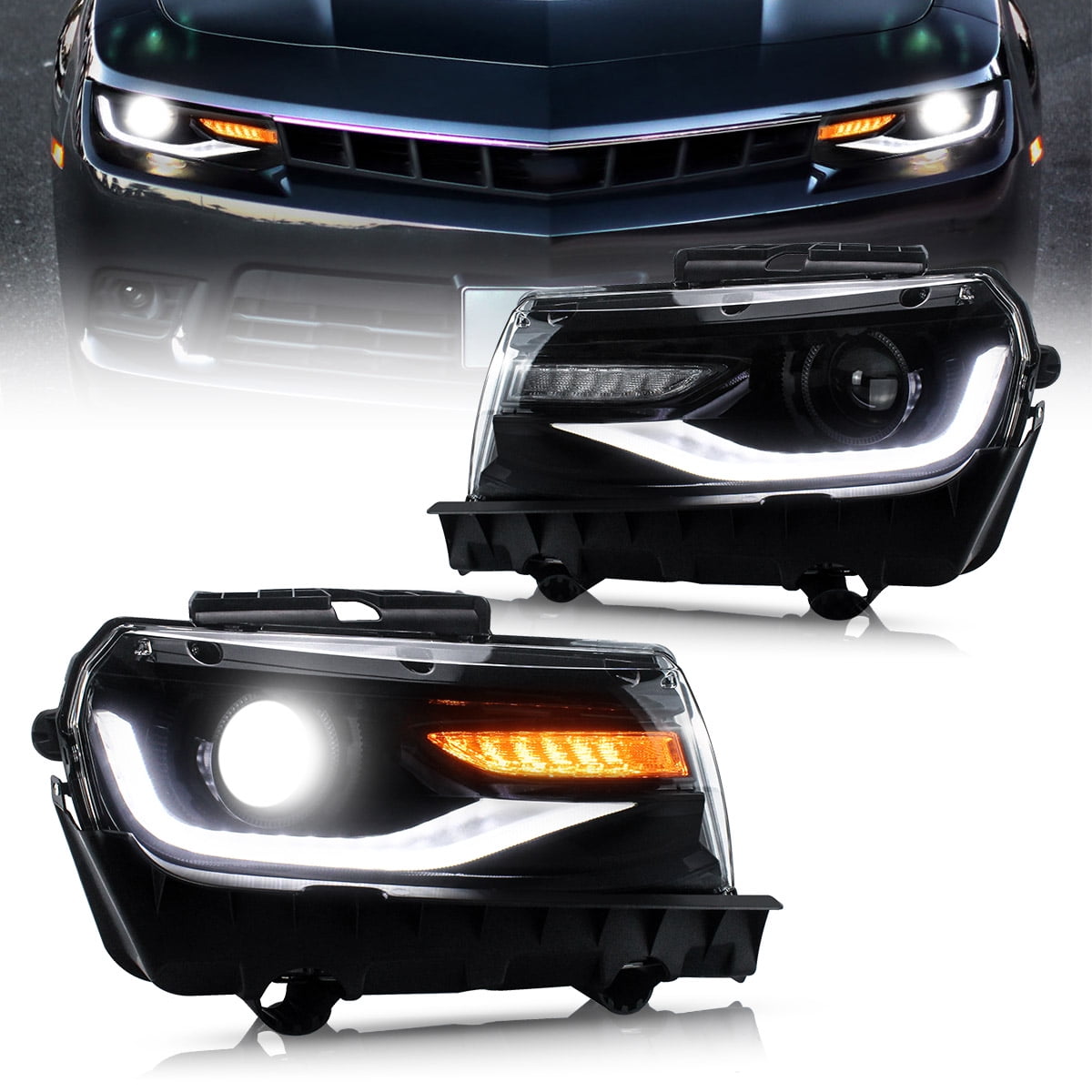 VLAND Dual Beam Headlights for Chevrolet Chevy Camaro 2014-2015 (Bulbs ...