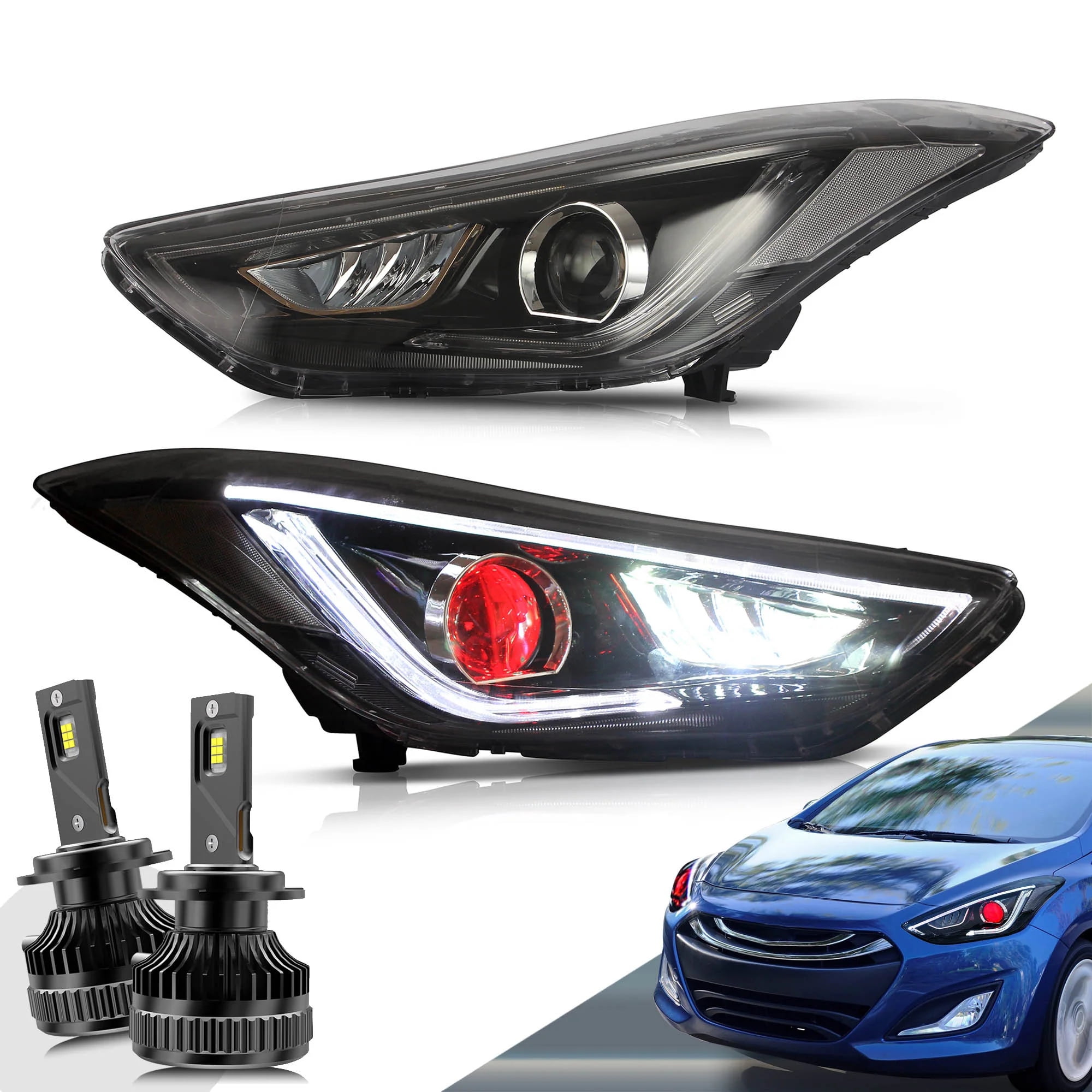 VLAND Dual Beam Headlights with Demon Eye + D2S Bulbs for 2011 2012 ...