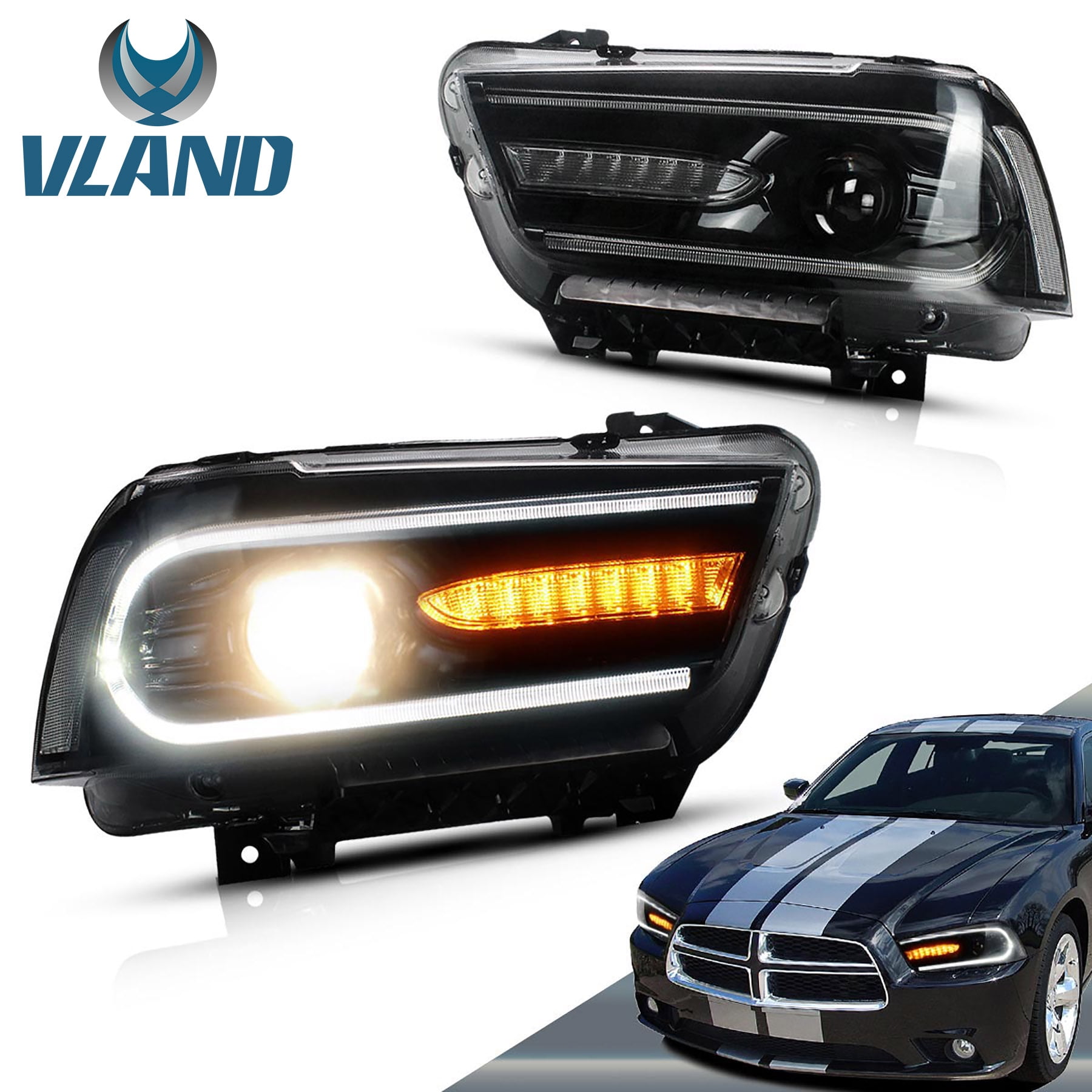 Vland Dual Beam Projector Headlights Assembly for Dodge Charger 2011 ...