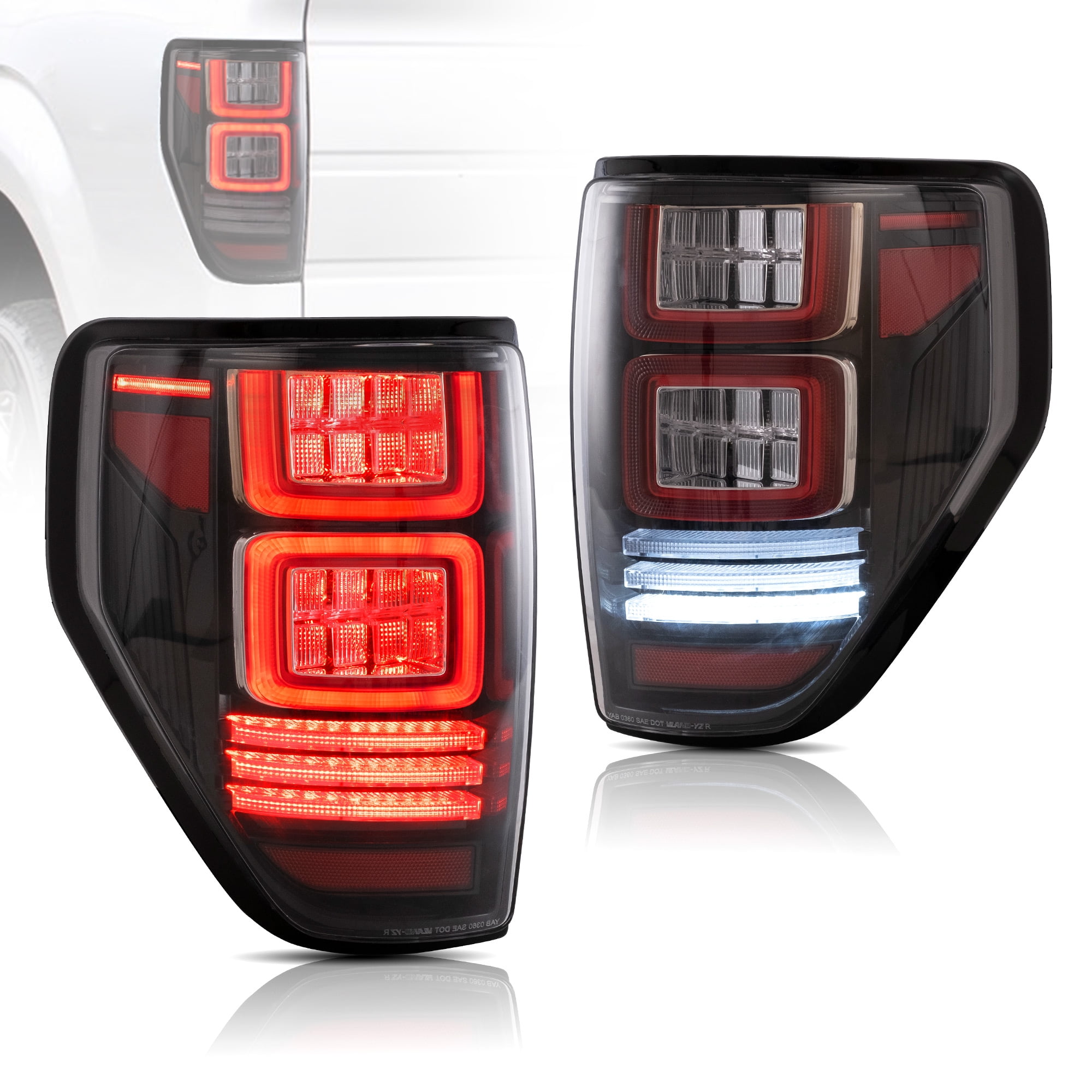 VLAND Full LED Tail Lights with Red Turn Signal for Ford F150 2009-2014 ...