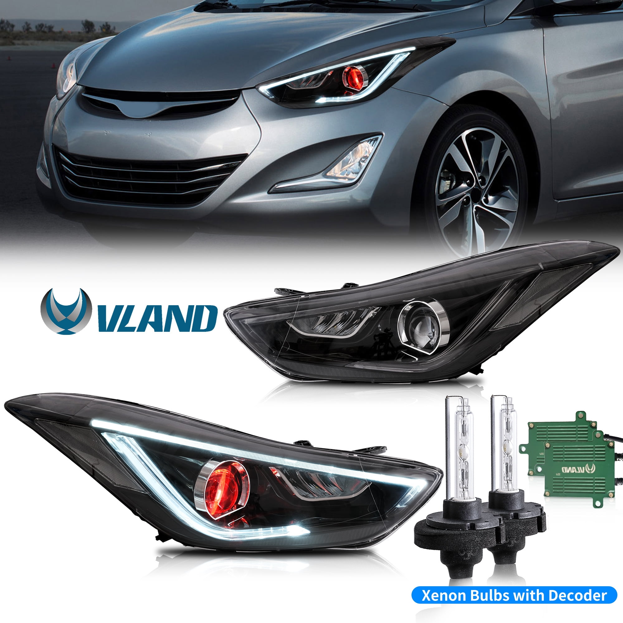 VLAND Headlights Assembly Fit for Hyundai Elantra 2012-2015 & Elantra ...