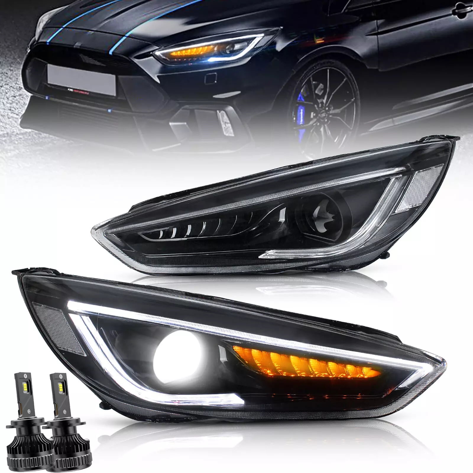 VLAND Headlights + D2S Bulbs for Ford Focus 2015 2016 2017 2018 Front ...