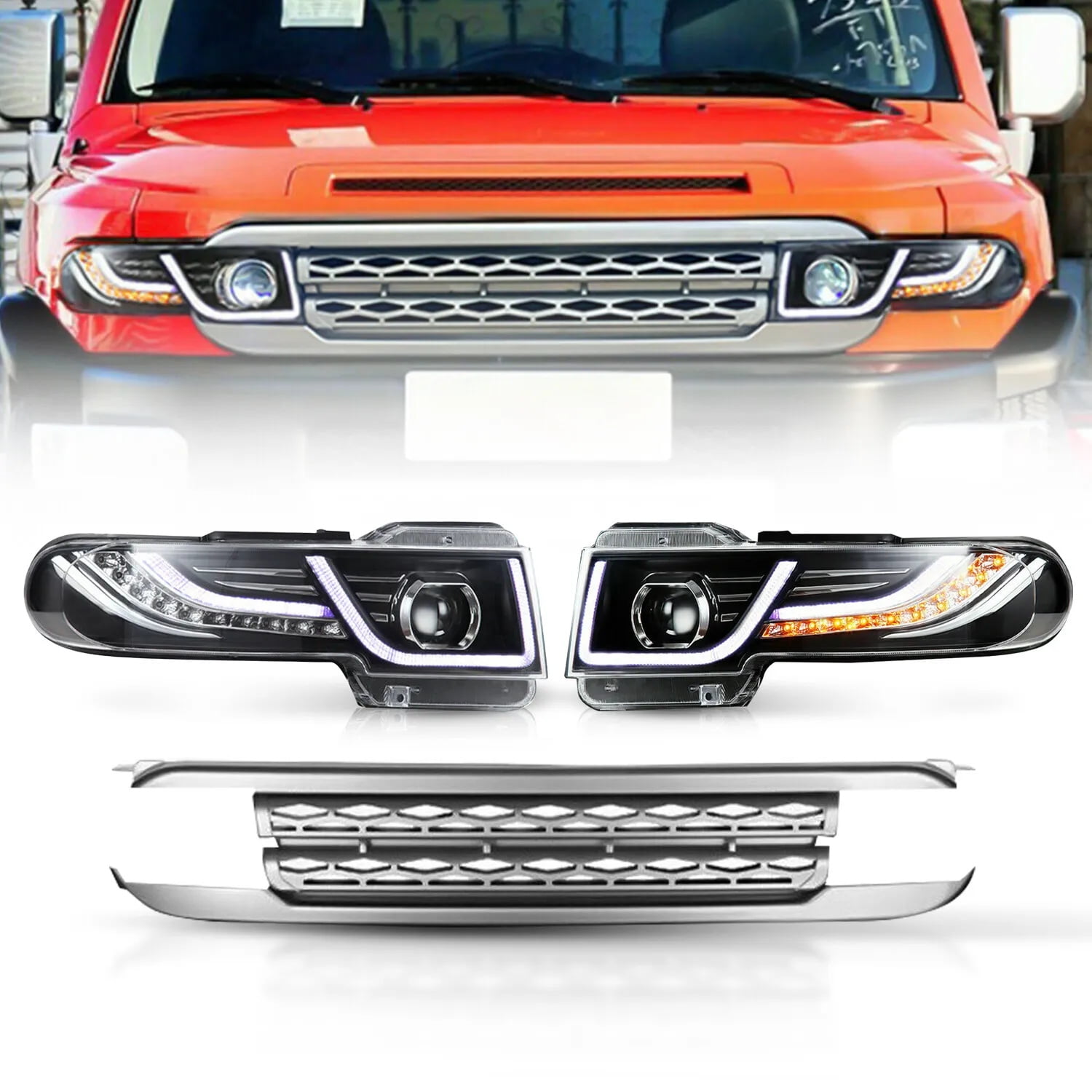 VLAND Headlights + Silver Grille for 2007 2008 2009 2010 2011 2012 2013 ...