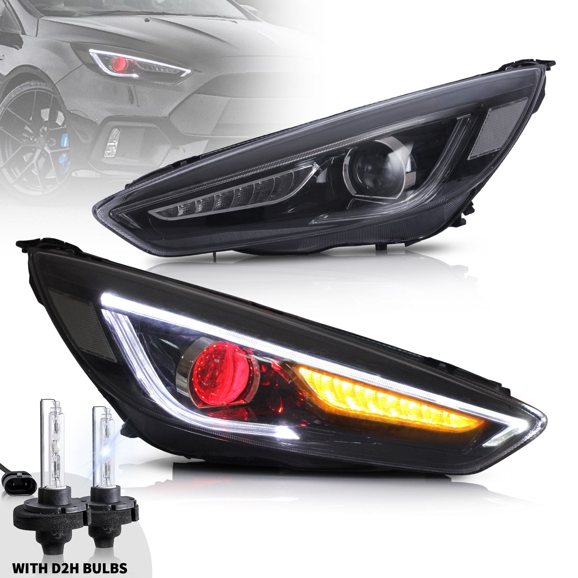 VLAND Headlights with Demon Eye + D2H Bulbs for Ford Focus 2015 2016 ...