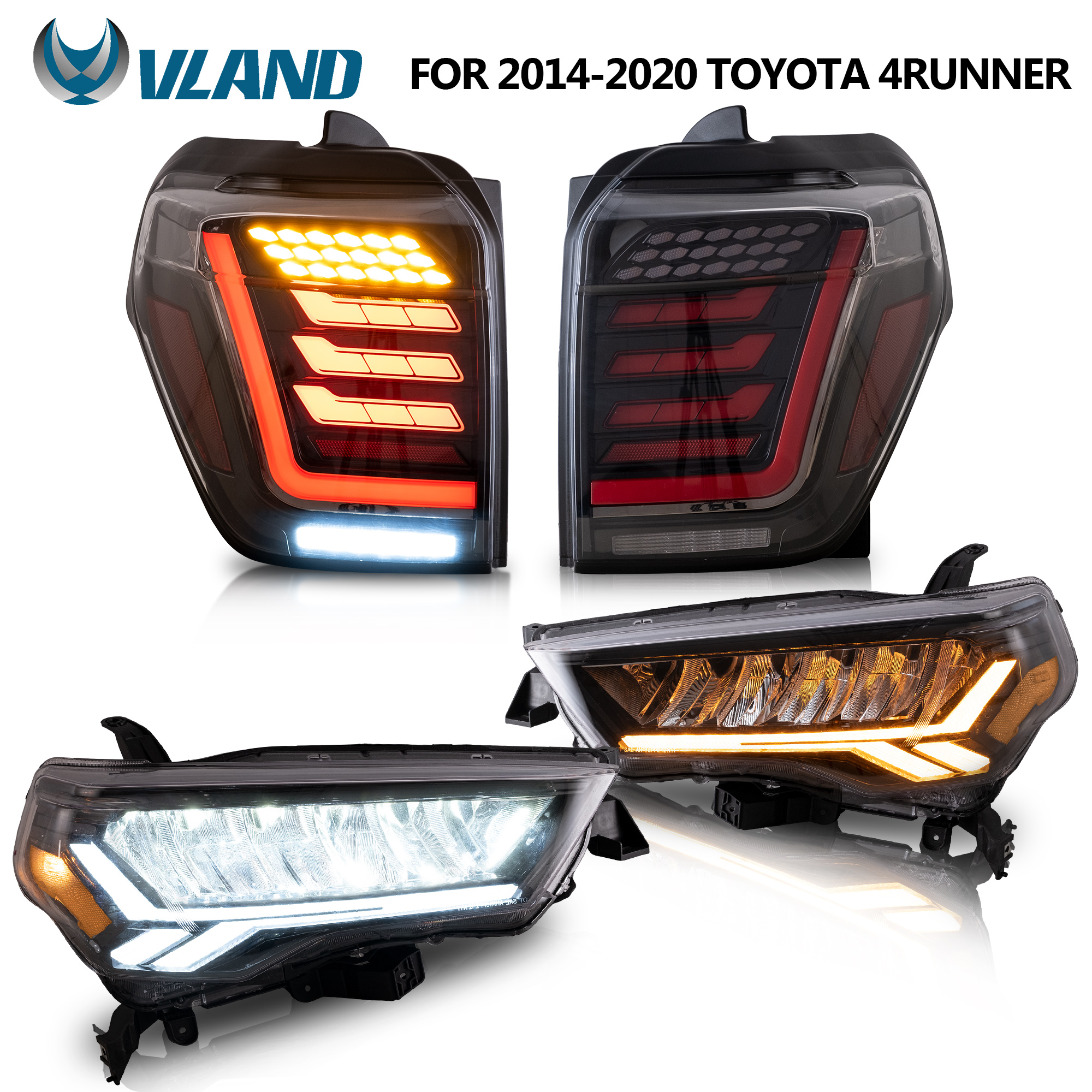 VLAND LED Headlights + Smoked Tail Lights for Toyota 4Runner 2014-2020 ...